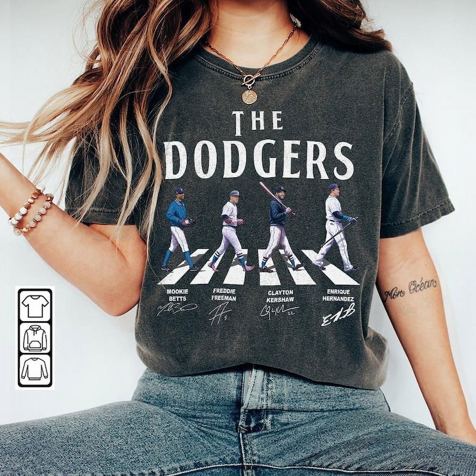 Dodgers Walking Abbey Road Signatures Baseball Shirt, Los Angeles ...