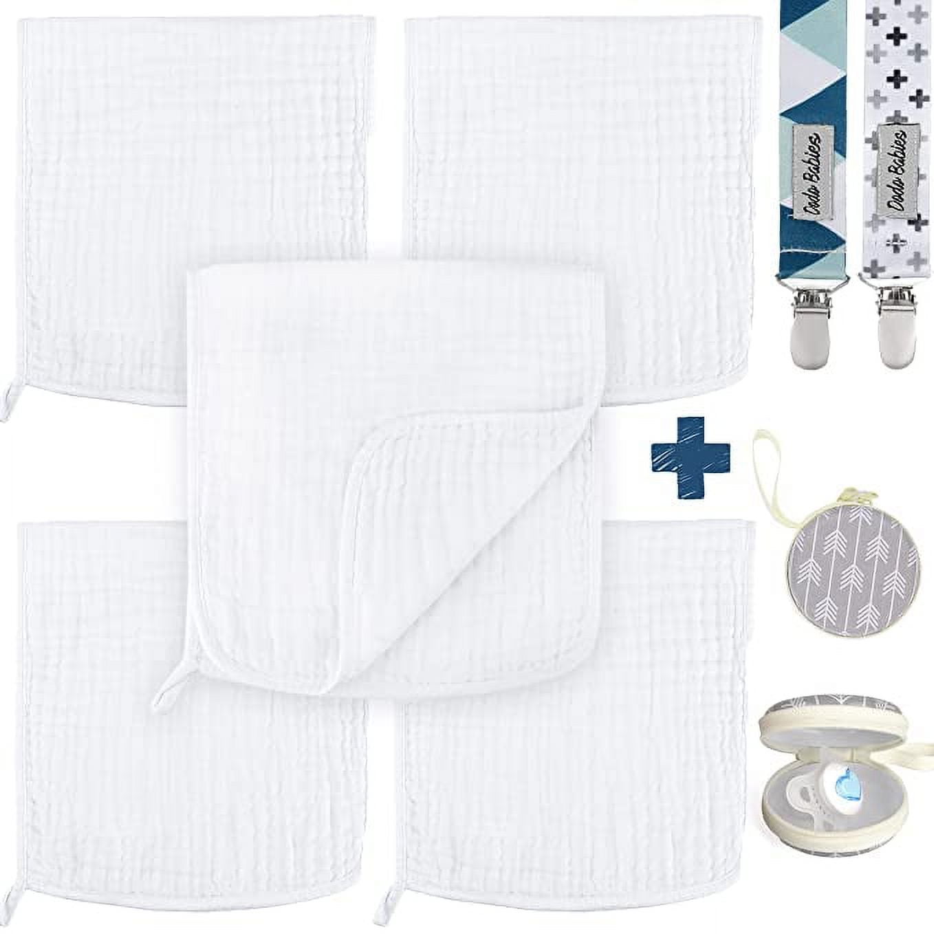 Dodo Babies 5 Pack Muslin Baby Burp Cloths with 2 Pacifier Clips and 1 ...