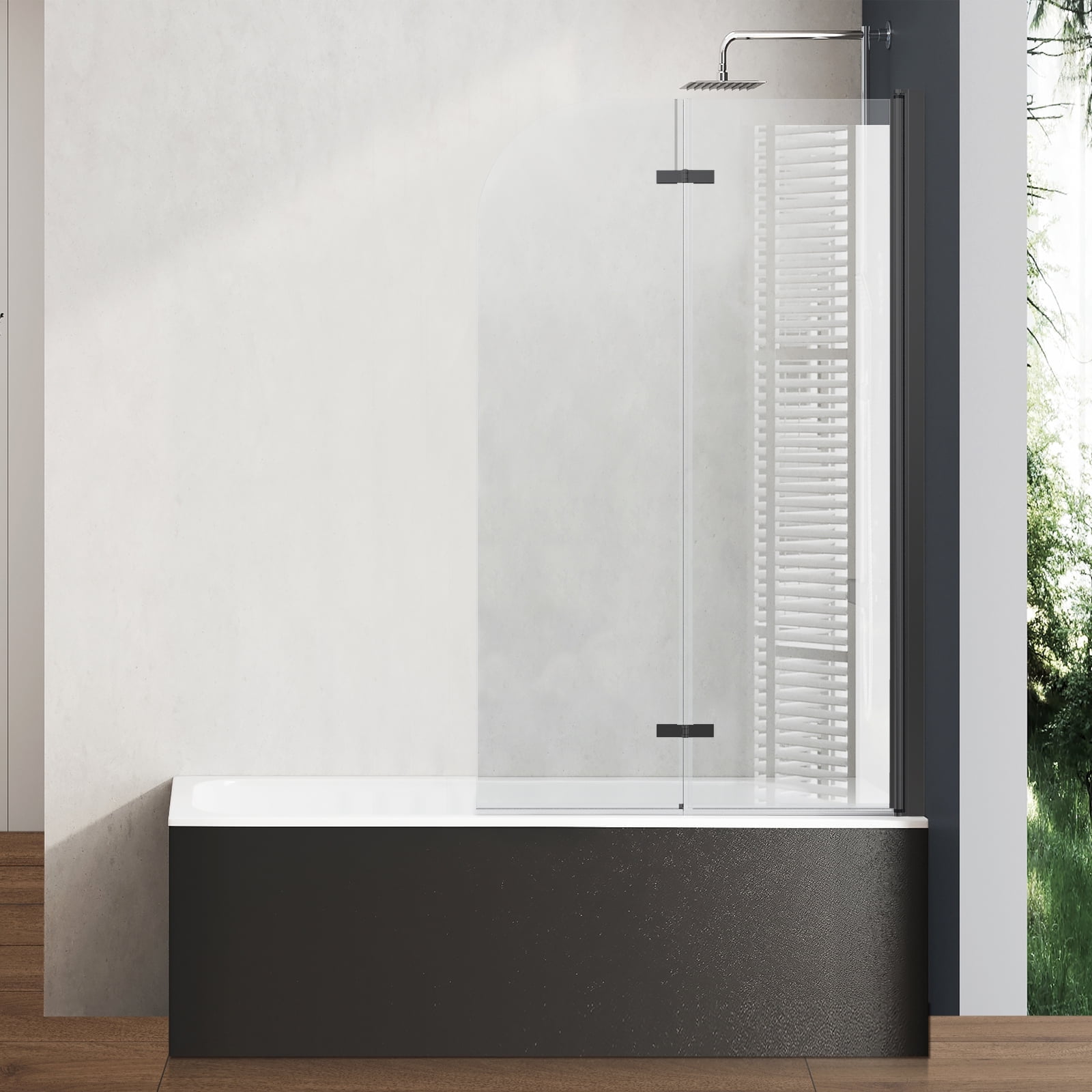 Dodrehome 34" W x 58" H Frameless Folding Pivot Bathtub Door with 1/4 ...