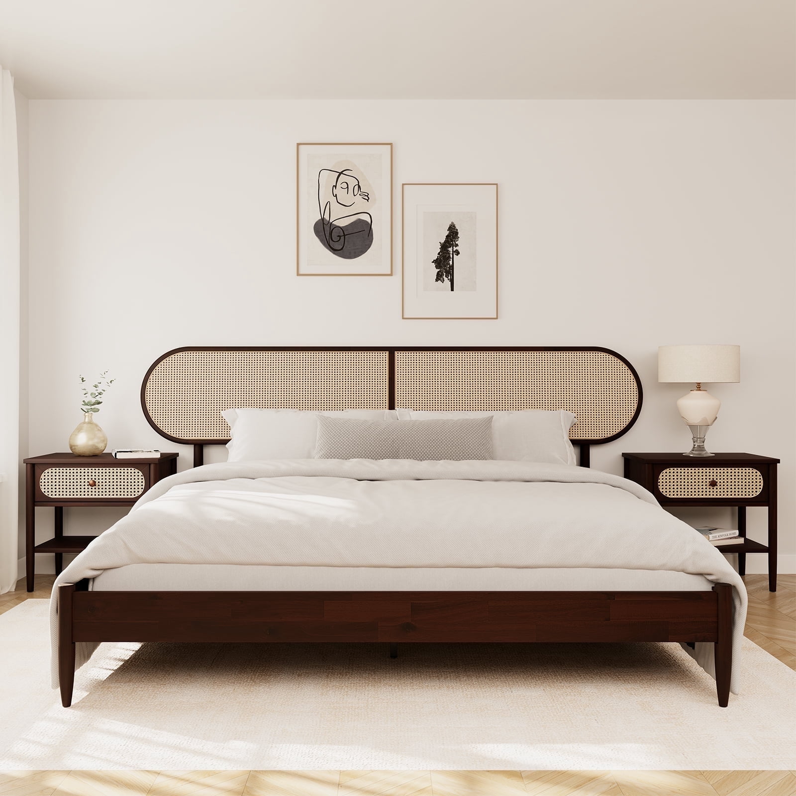 Dodrehome King Platform Bed with Solid Acacia Headboard, Side Storage ...