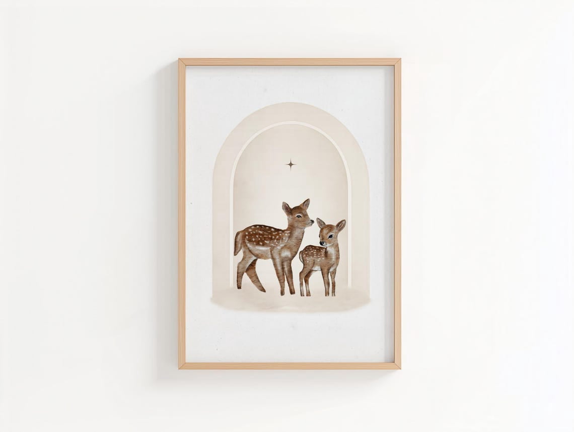 Doe And Fawn Nursery Poster, Boho Baby Wall Decor, Unframed Paper ...