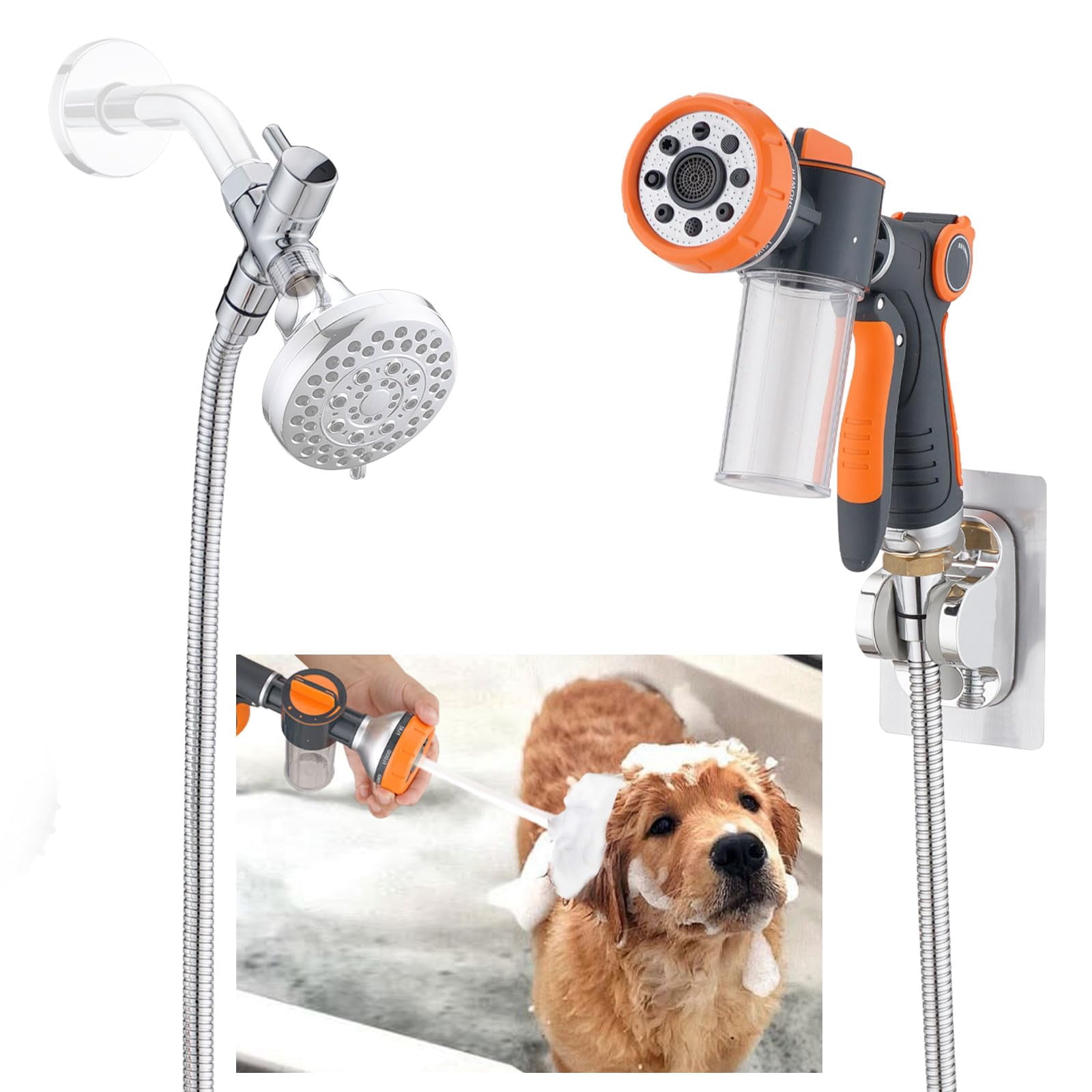 Dog 8.2ft Pup Shampoo Dispenser Jet Attachment to Shower Head Washing ...