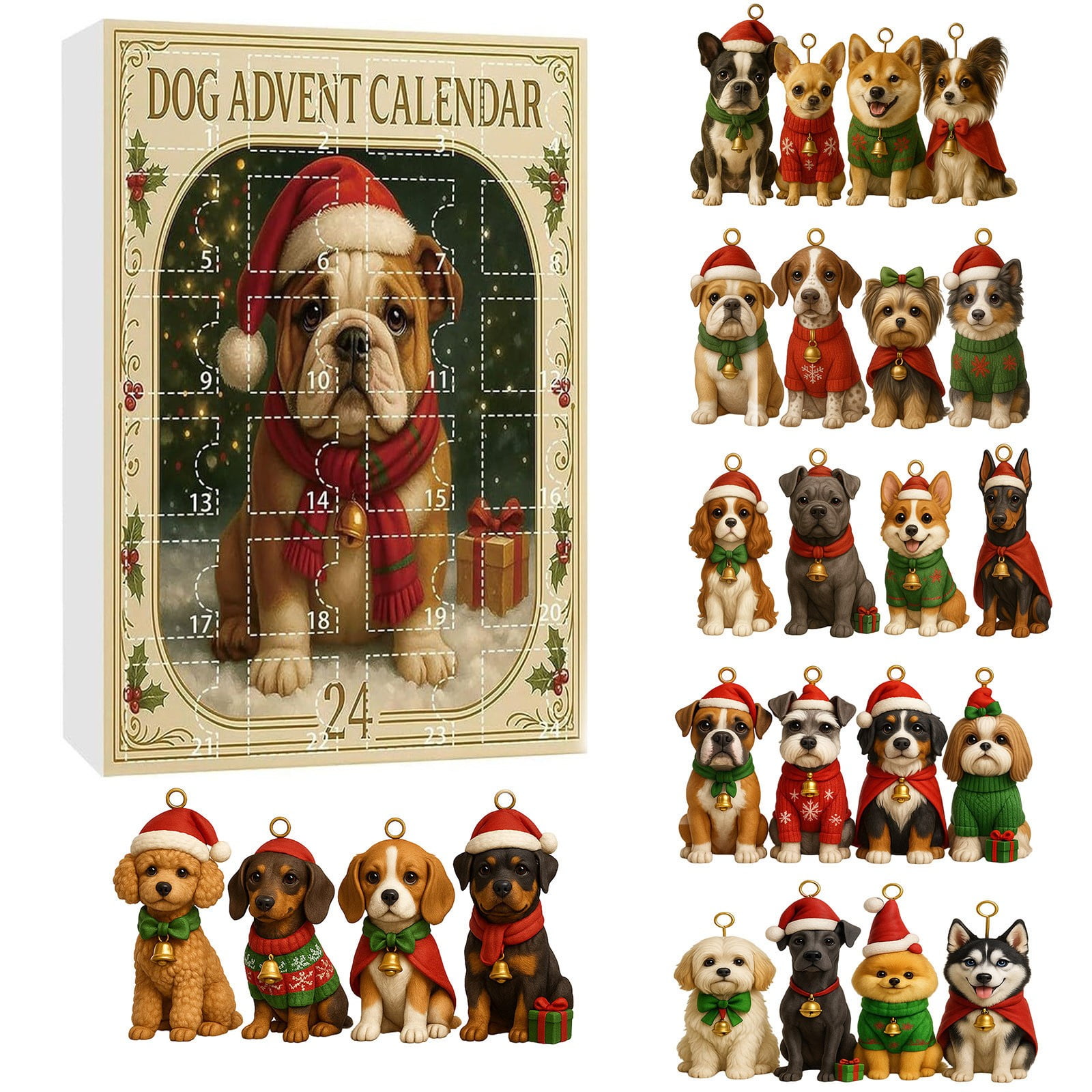 Dog Advent Calendar 24 Days, Mini Puppy Ornaments with Hanging Loops ...