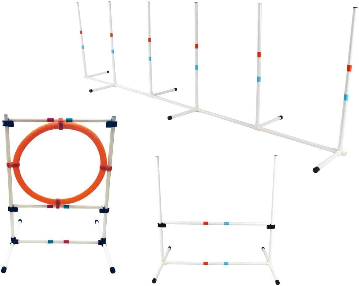 Dog Agility Beginner Set- Hoop Jump, Weave Poles, and Bar Jump ...
