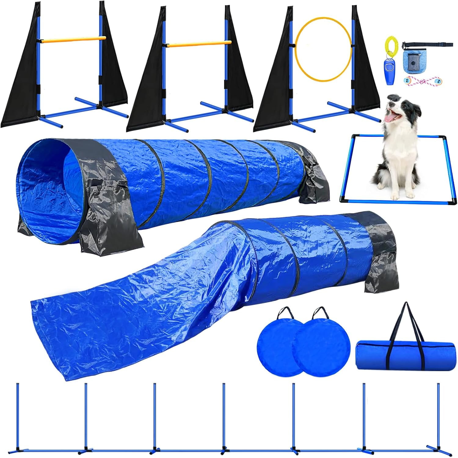 Dog Agility Course Backyard Set - Includes 2x10ft Tunnels, 2 Agility ...