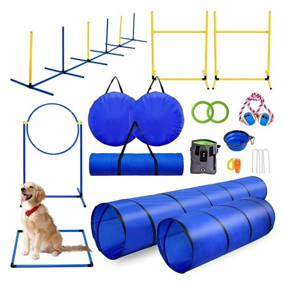 Dog Agility Training Equipment, Dog Obstacle Course Training Starter Kit Pet Outdoor Game with 2 ...