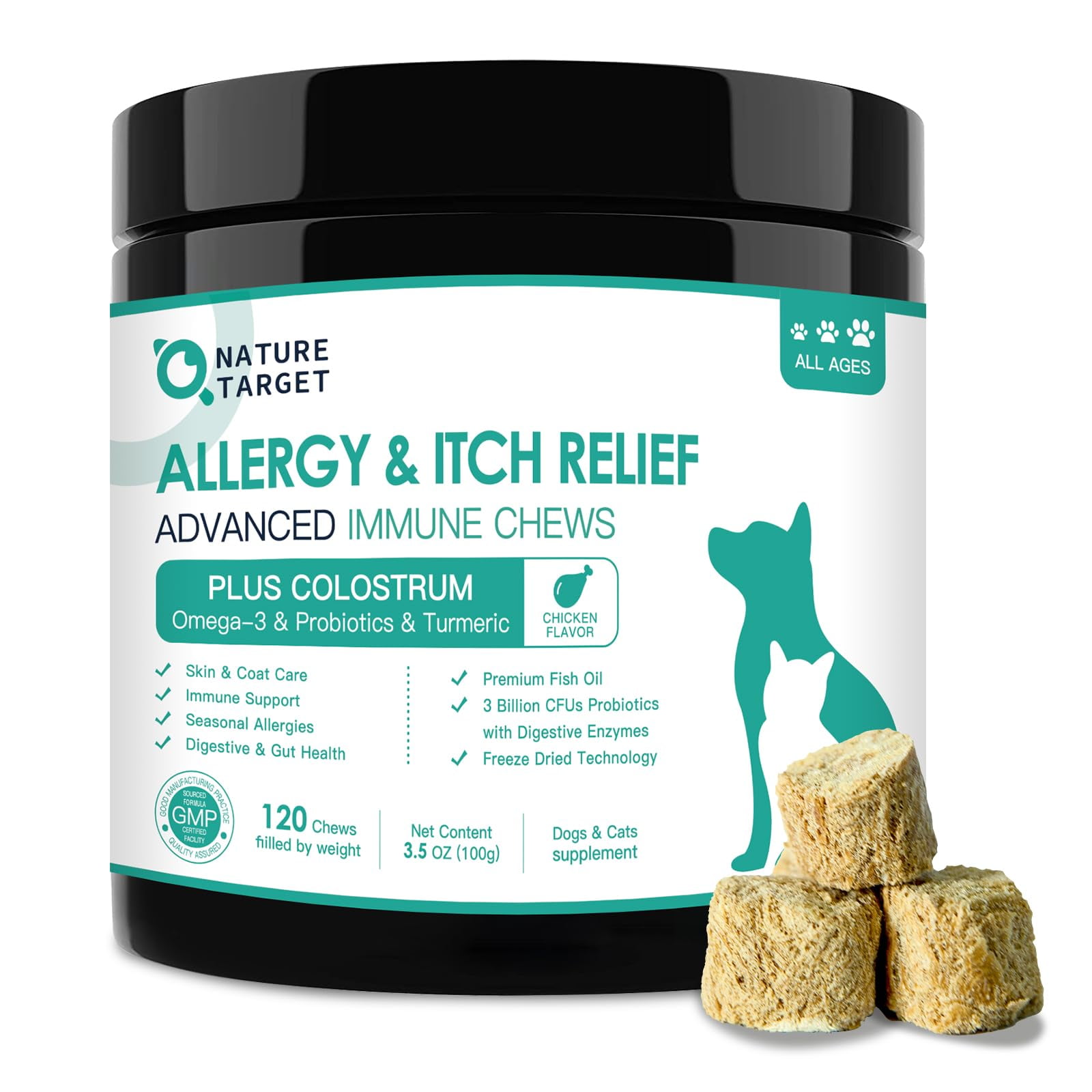 Dog Allergy Relief Freeze Dried Chews, with Probiotics, Colostrum for ...