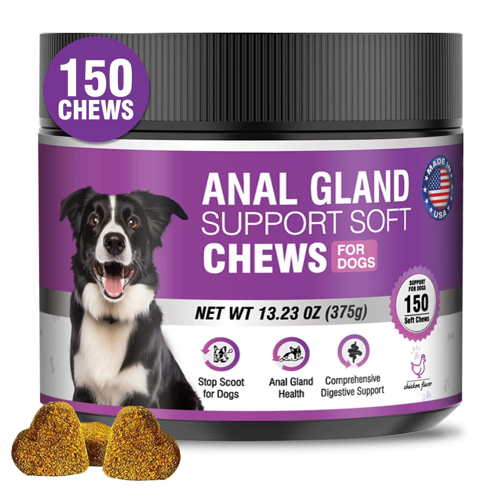 Dog Anal Gland FEV6 Soft Chews 150 Stop Scoot Supports Anal Gland Bowel Function Digestive ...
