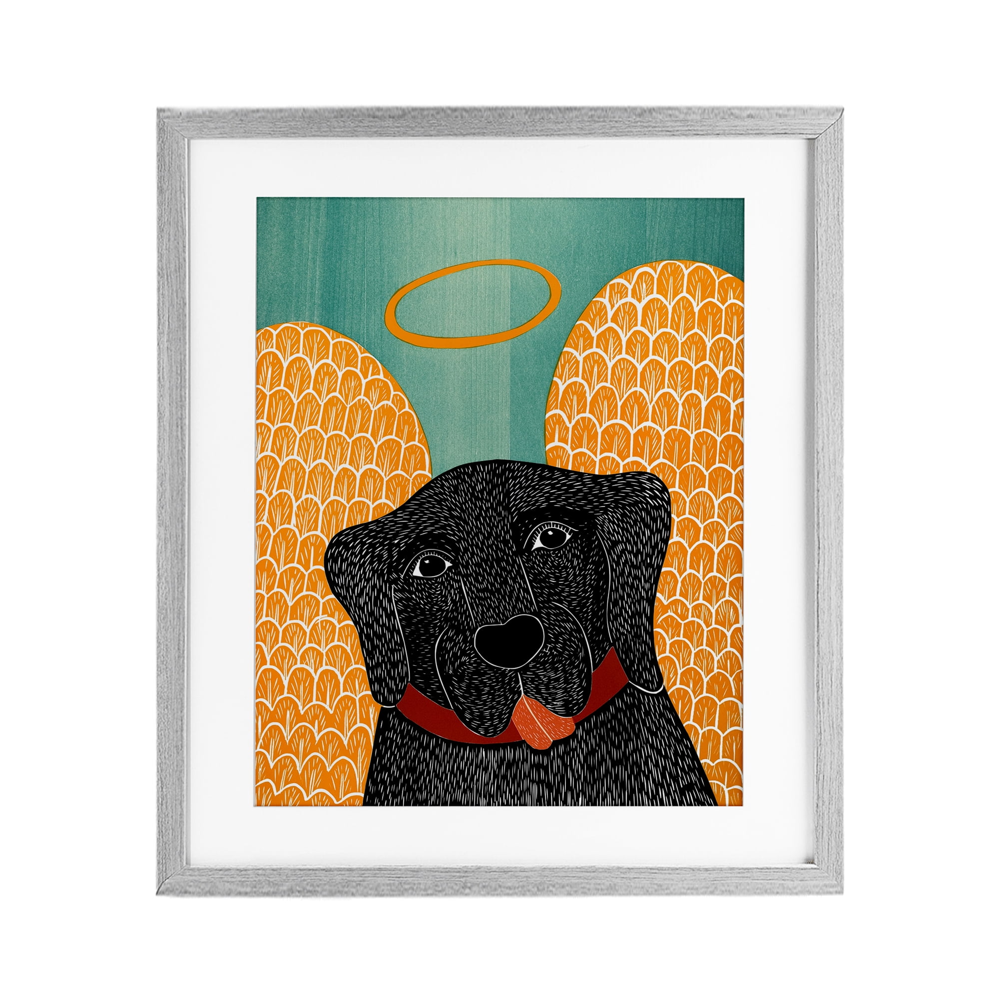 Dog Angel with Yellow Wings Gray Framed Print Under Glass, design by ...