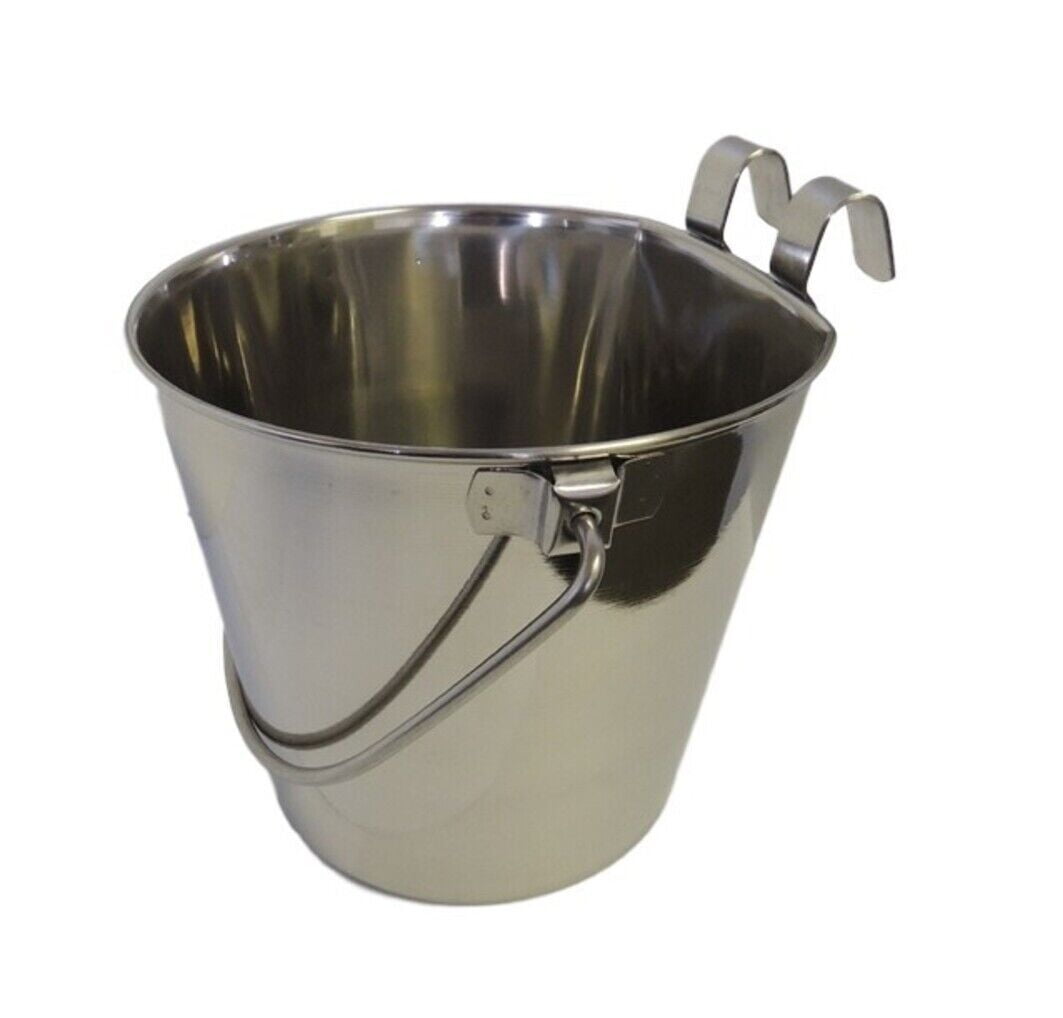 Dog Animal Pet Flat Sided Hanging Feeding Water Pails Stainless Steel ...