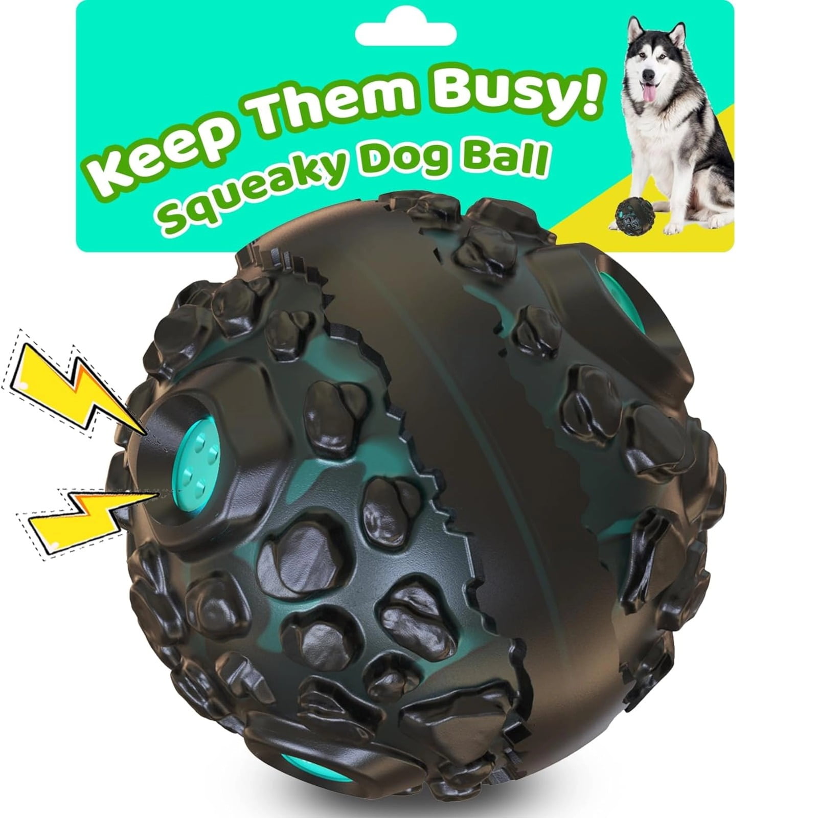 Dog Ball for Aggressive Chewers - Interactive Dog Toy Balls Fun Squeaky Sound to Keep Them Busy ...