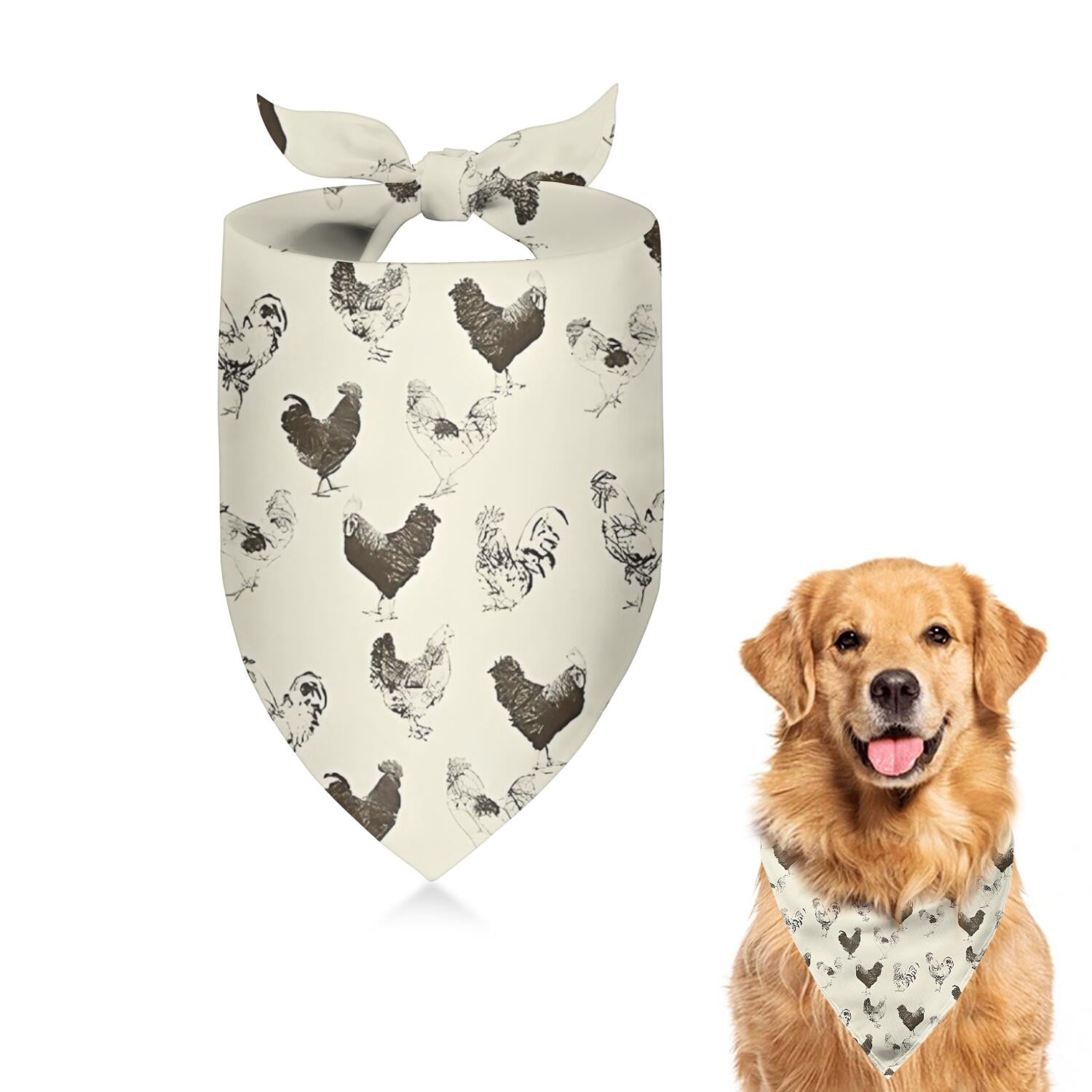 Dog Bandana 1 Pack,Beige Chicken Sketch Pattern Bandanas for Dogs,Cat ...