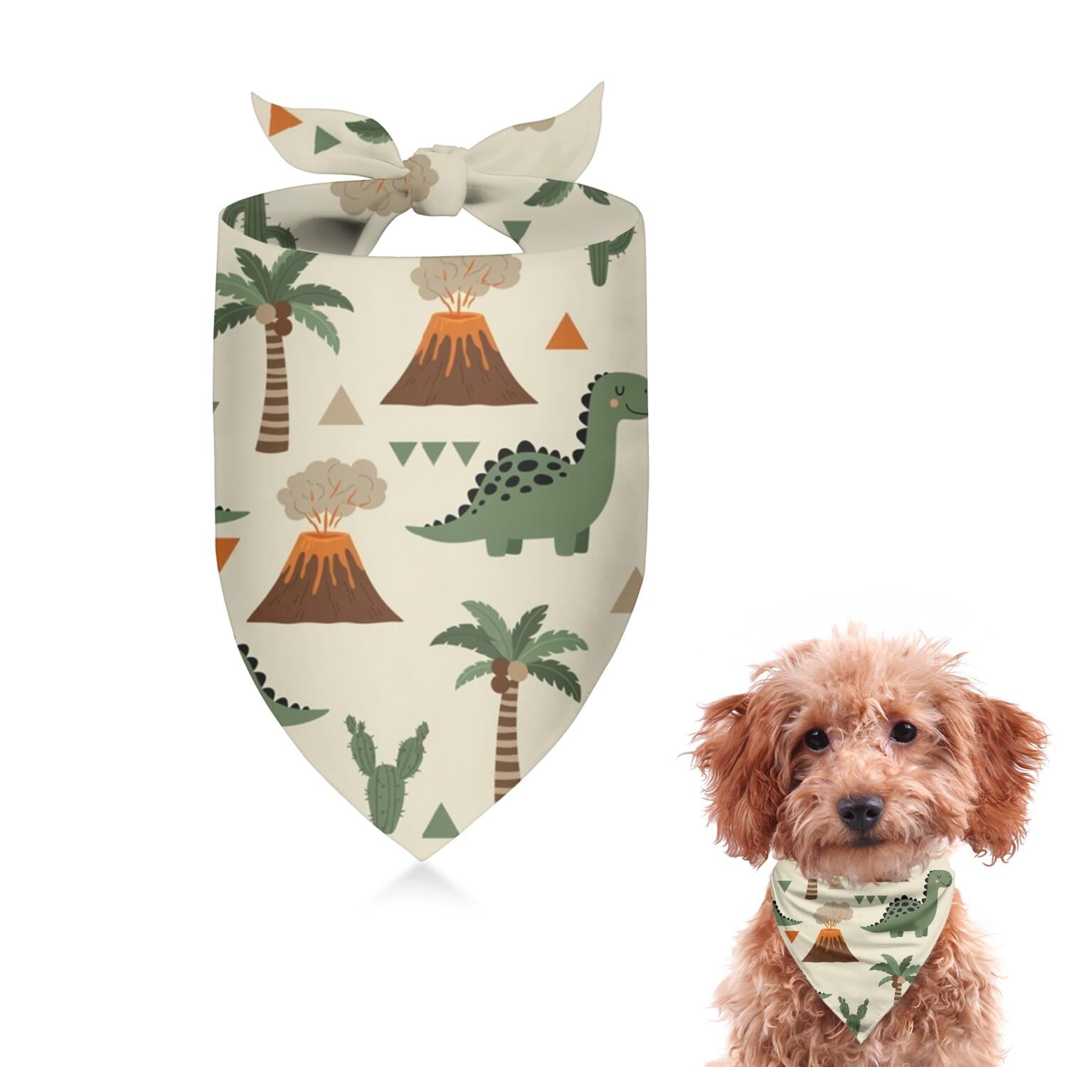 Dog Bandana 1 Pack,Beige Dinosaurs Volcanoes Pattern Bandanas for Dogs ...