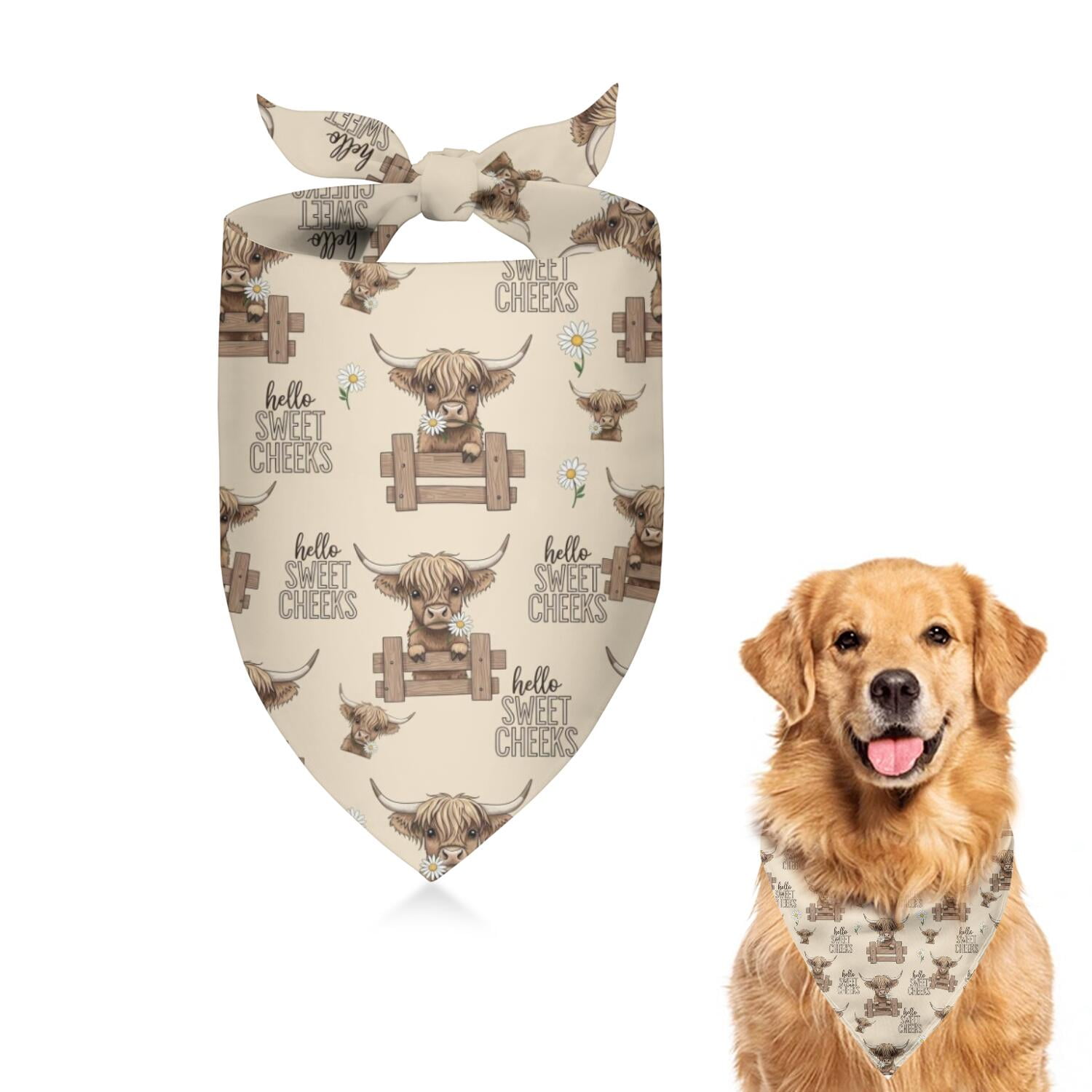 Dog Bandana 1 Pack,Beige Highland Cow Fence Pattern Bandanas for Dogs ...