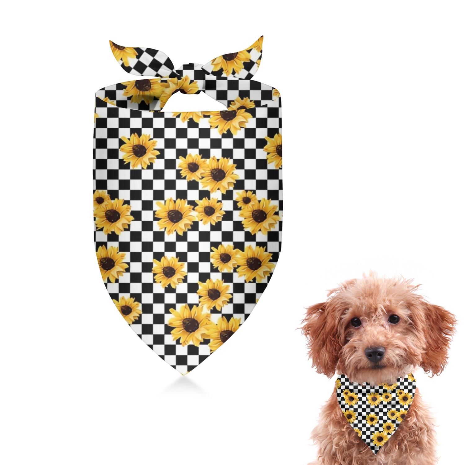 Dog Bandana 1 Pack,Black White Checker Sunflower Pattern Bandanas for ...