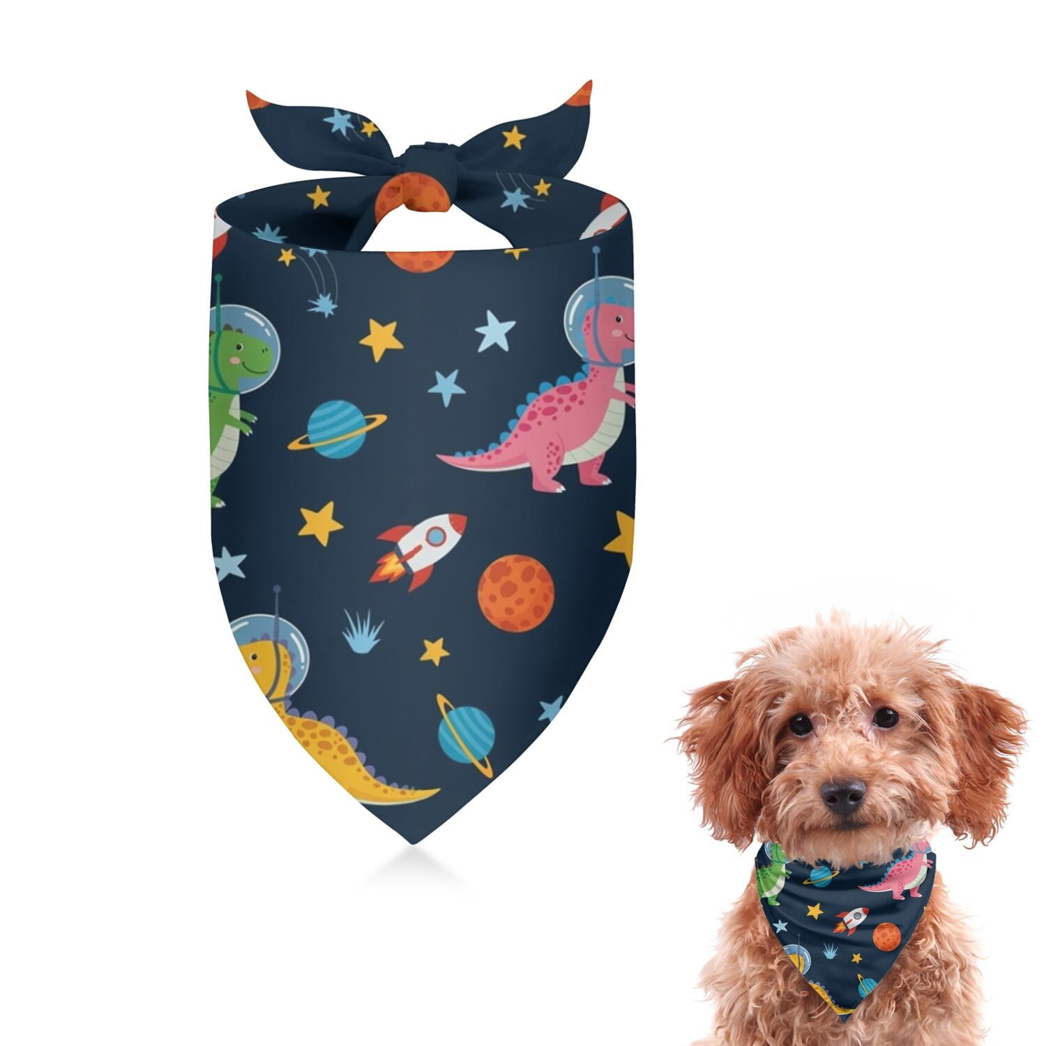 Dog Bandana 1 Pack,Blue Cartoon Dinosaurs Rockets Pattern Bandanas for ...