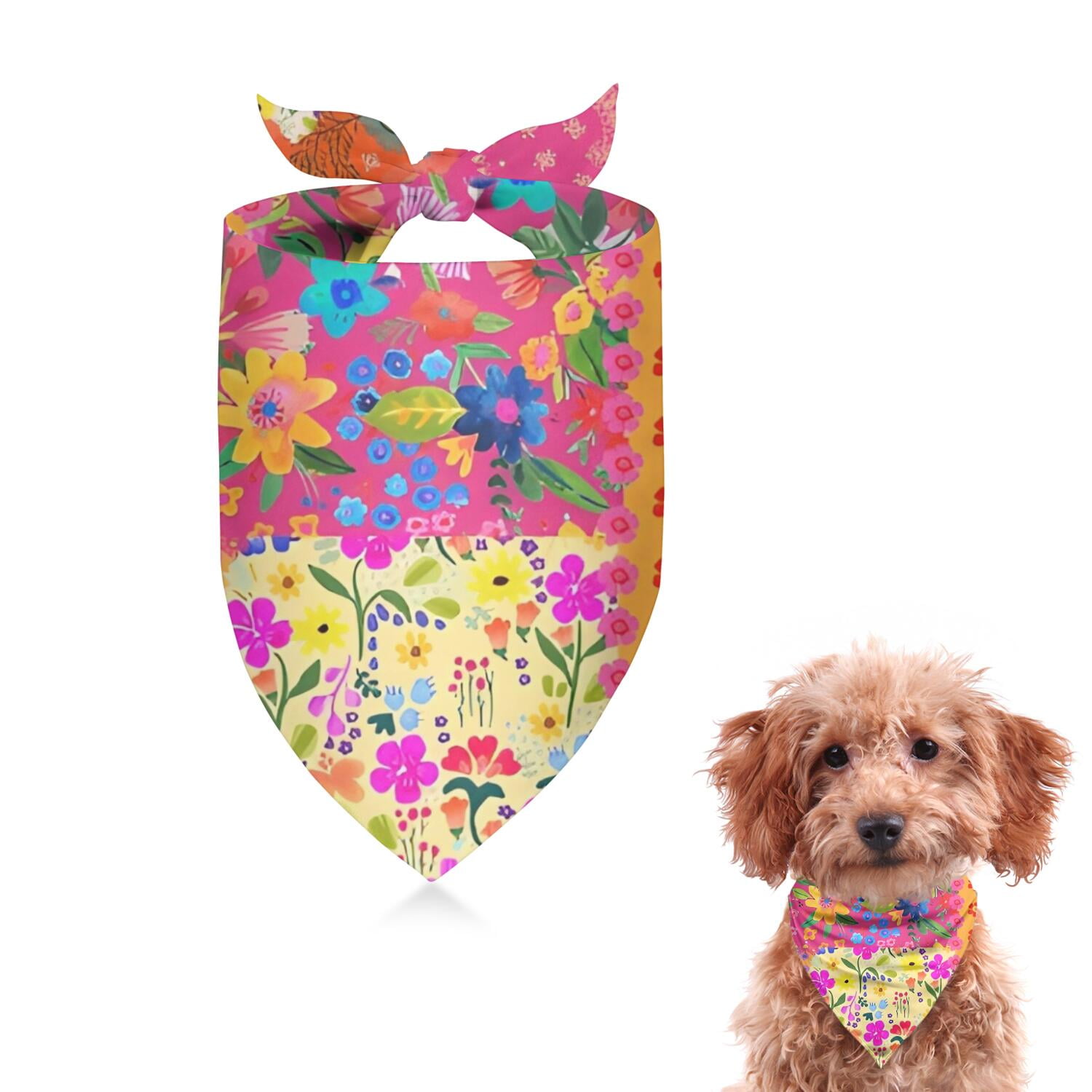 Dog Bandana 1 Pack,Bright Pioneer Flower Patchwork Bandanas for Dogs,Cat Bandana,Small/ Large ...