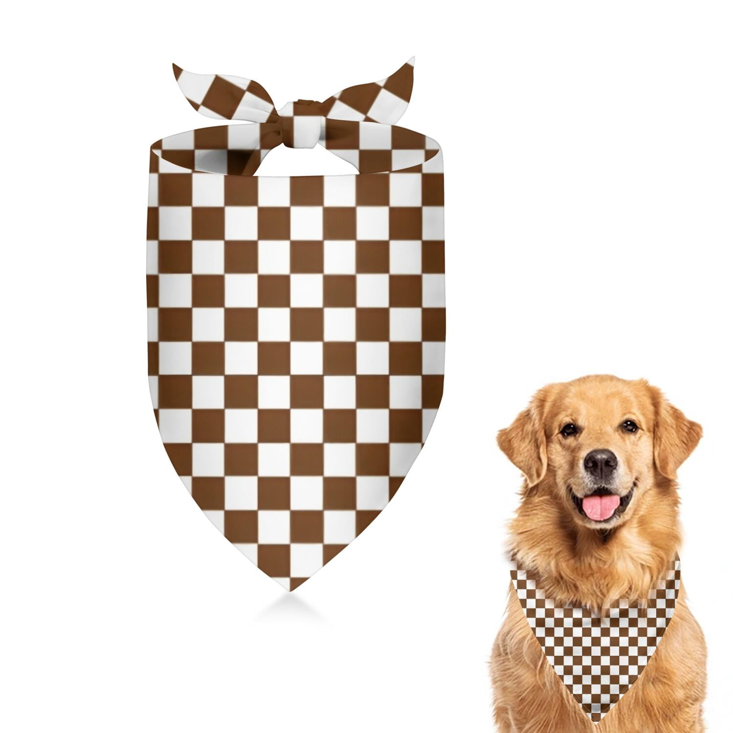 Dog Bandana 1 Pack,Brown and White Checkerboard Pattern Bandanas for ...