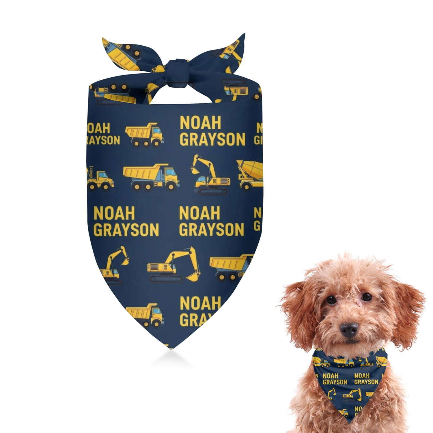Dog Bandana 1 Pack,Cartoon Construction Vehicles Text Dark Blue Pattern ...