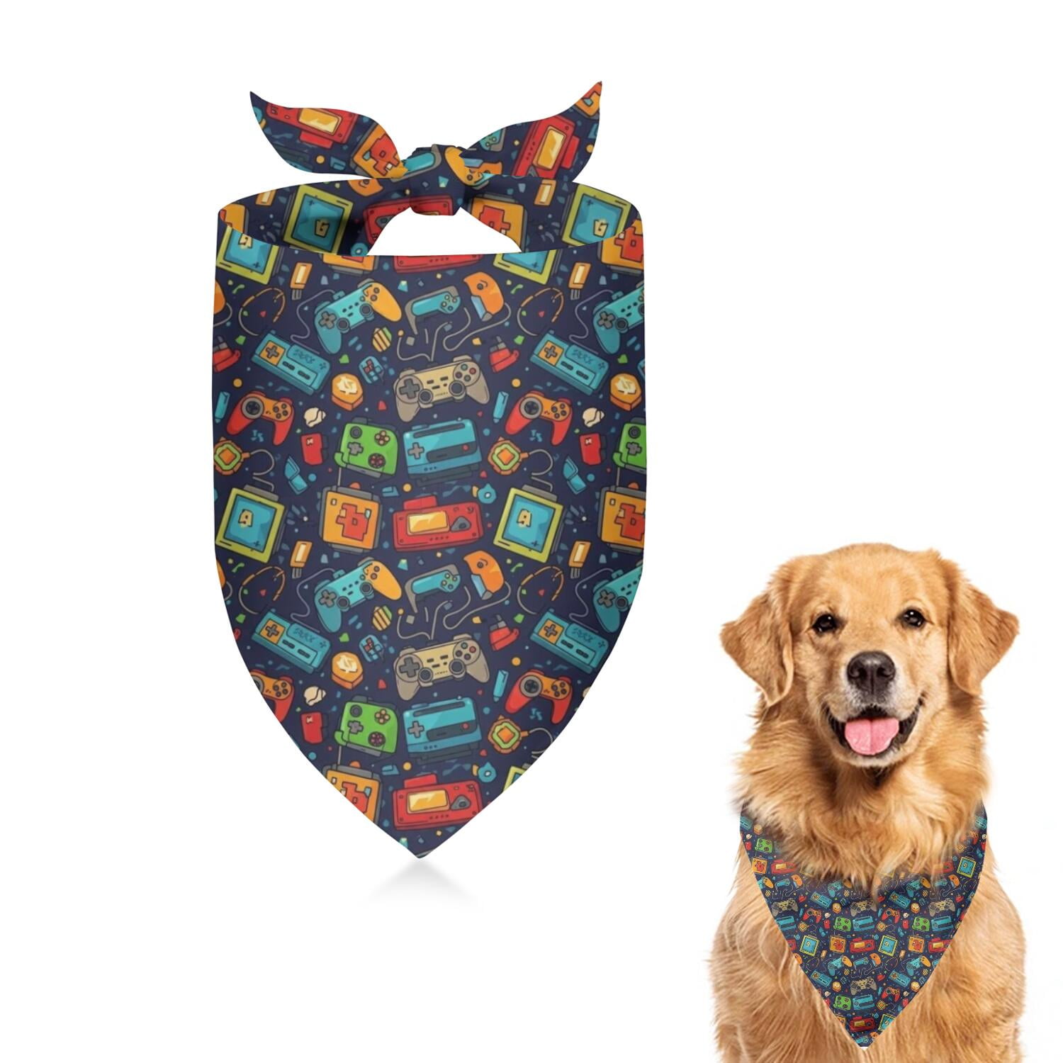 Dog Bandana 1 Pack,Colorful Games Retro Black Pattern Bandanas for Dogs ...