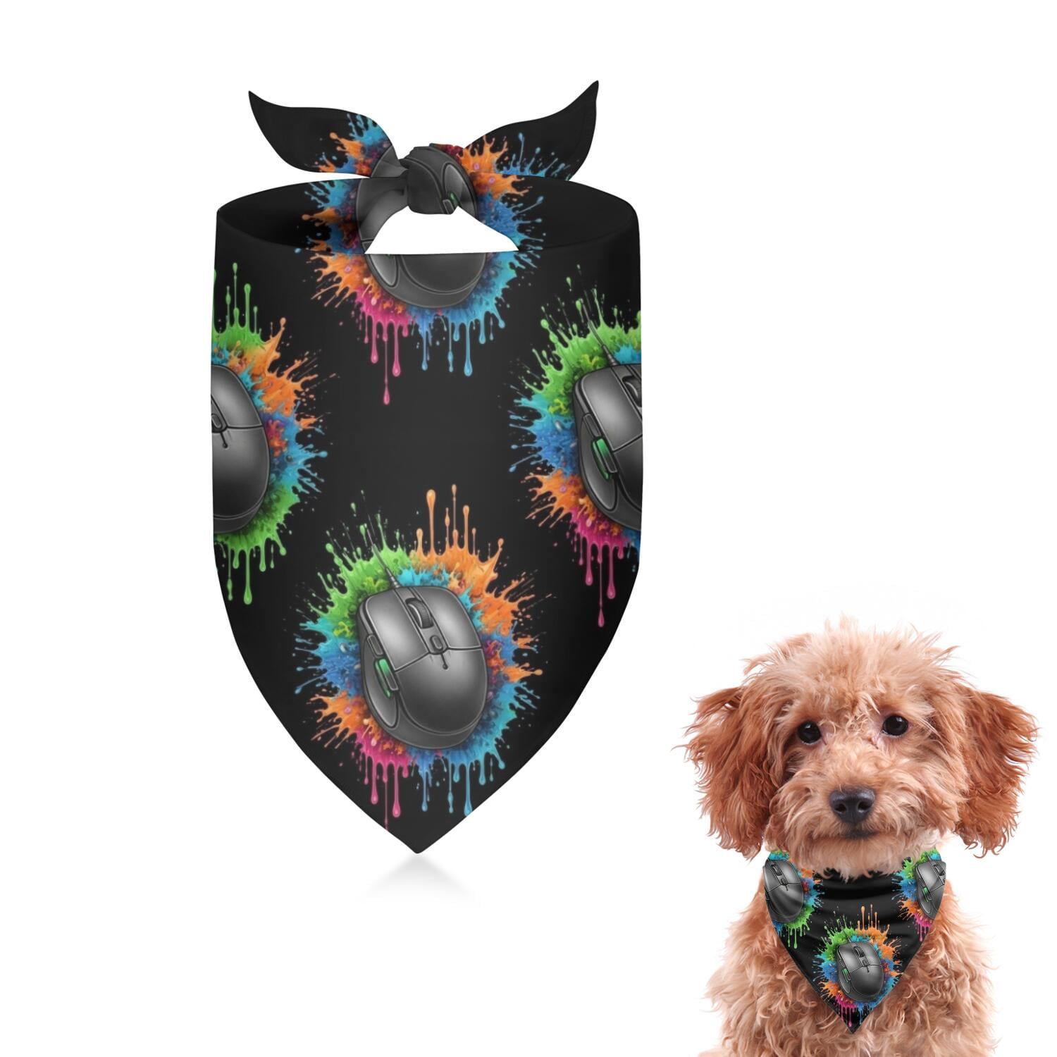 Dog Bandana 1 Pack,Colorful Mouse Games Black Pattern Bandanas for Dogs ...