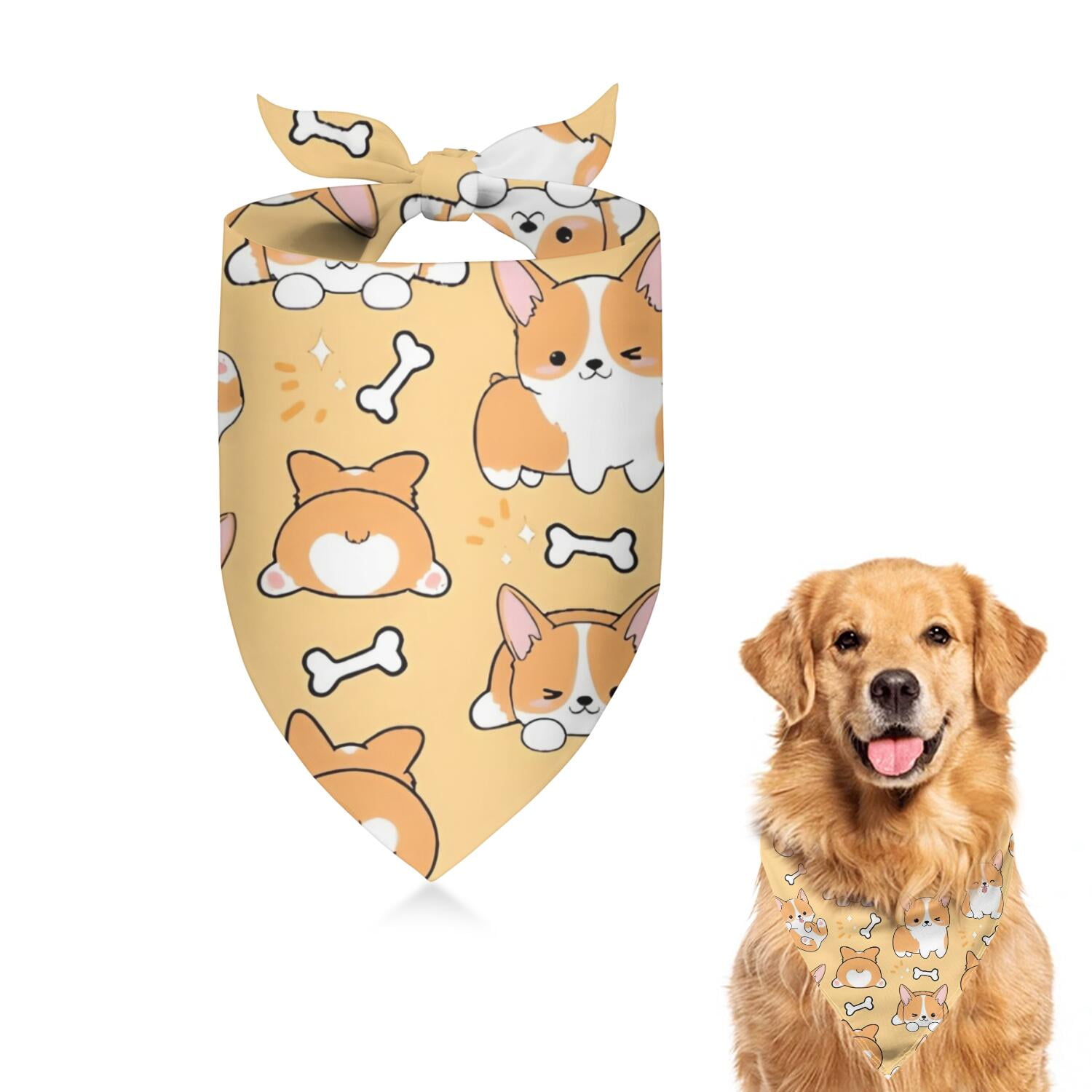 Dog Bandana 1 Pack,Corgi Dog and Footprints Bandanas for Dogs,Cat ...