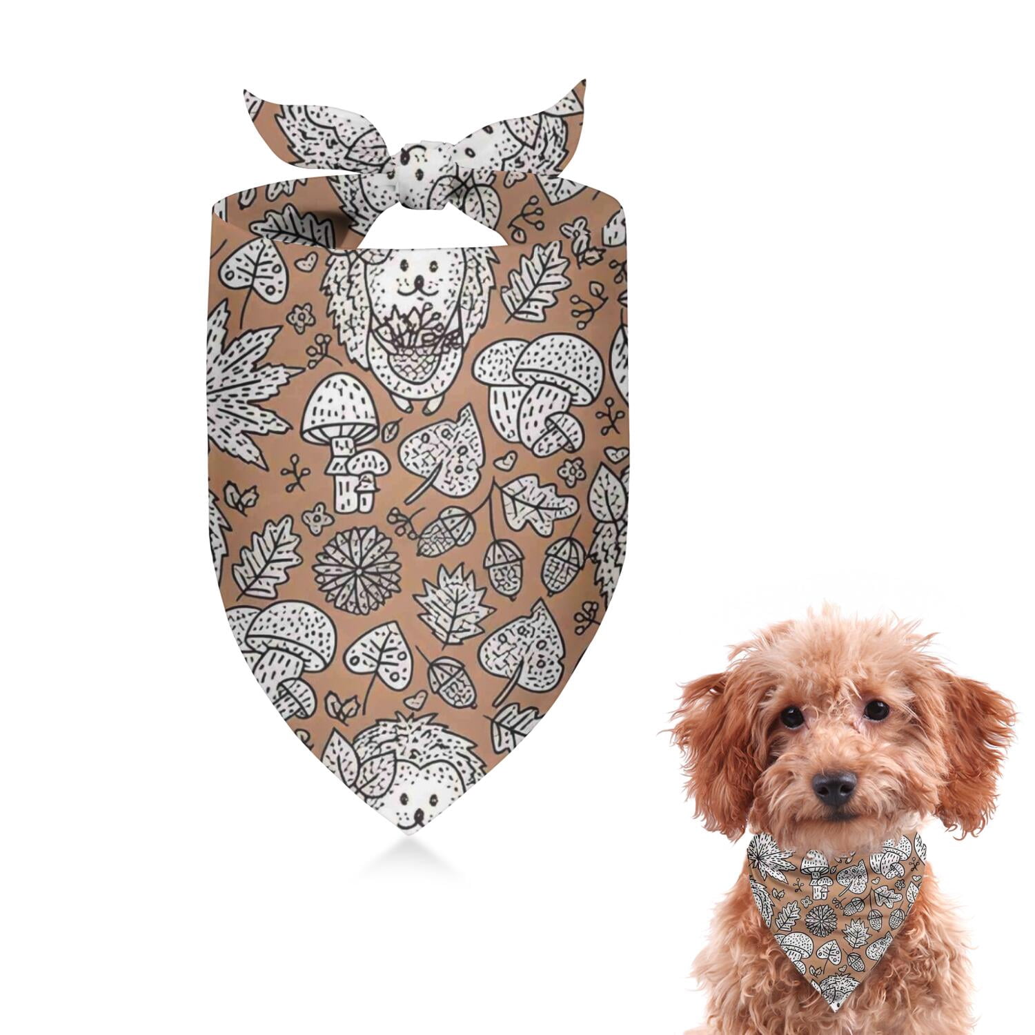 Dog Bandana 1 Pack,Cute Hedgehog Mushroom Leaves Pattern Bandanas for ...