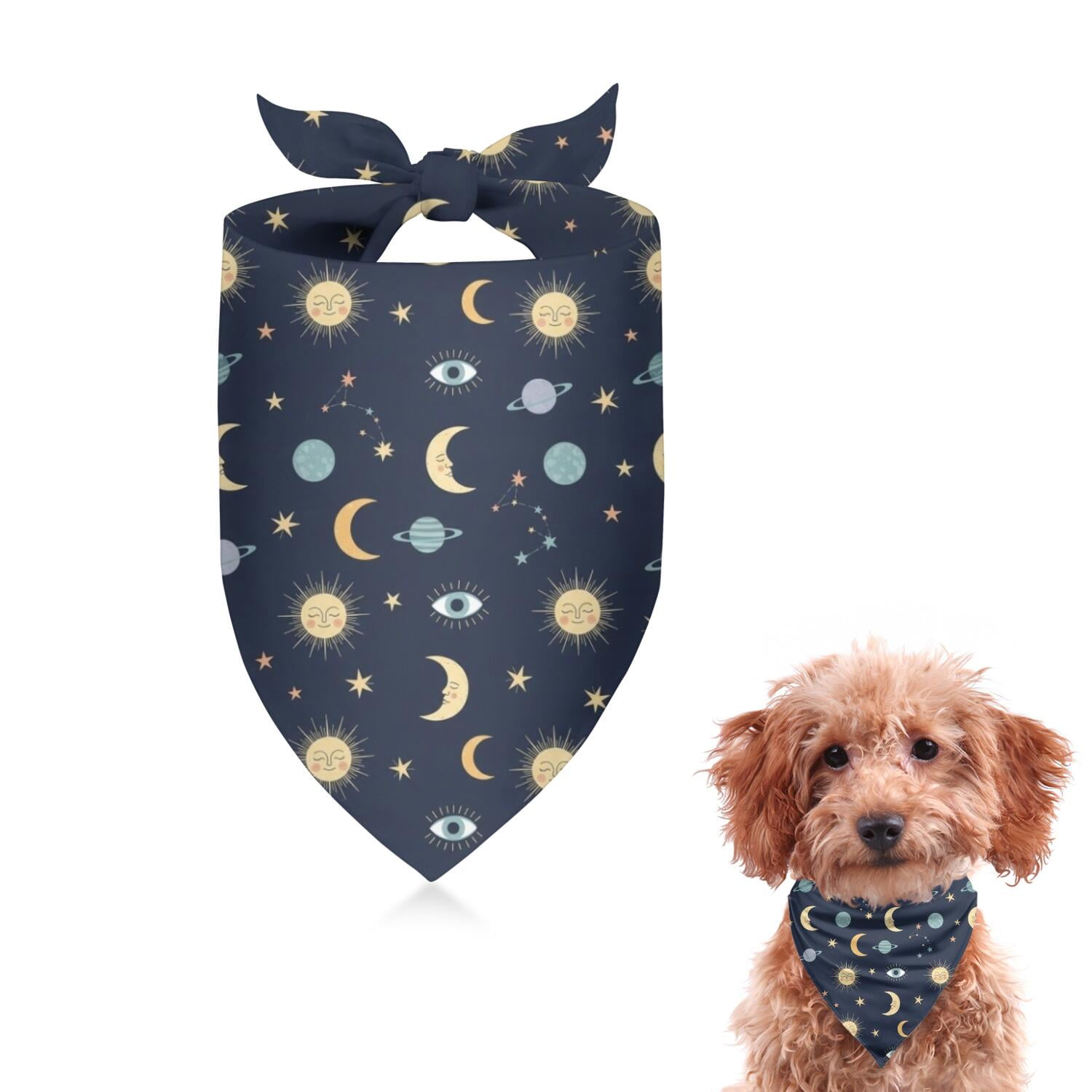 Dog Bandana 1 Pack,Dark Blue Sun Moon Star Eye Planet Pattern Bandanas ...