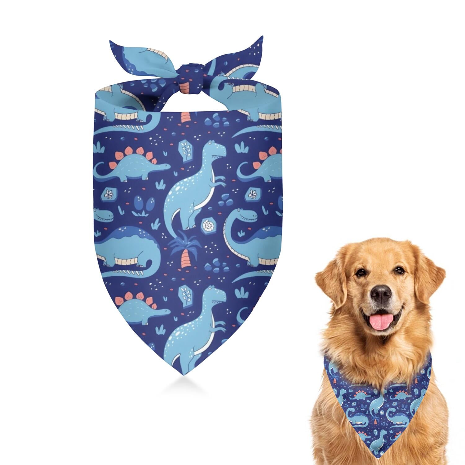 Dog Bandana 1 Pack,DarkBlue Cartoon Dinosaurs Pattern Bandanas for Dogs ...