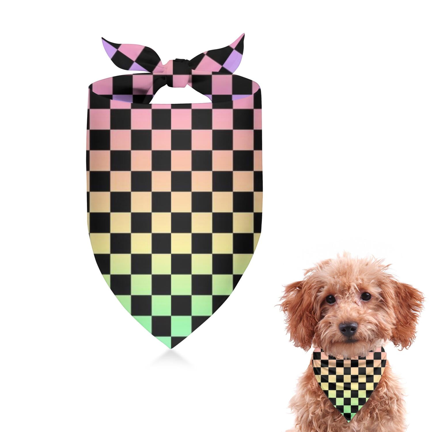 Dog Bandana 1 Pack,Gradient Color Checkered Pattern Bandanas for Dogs ...