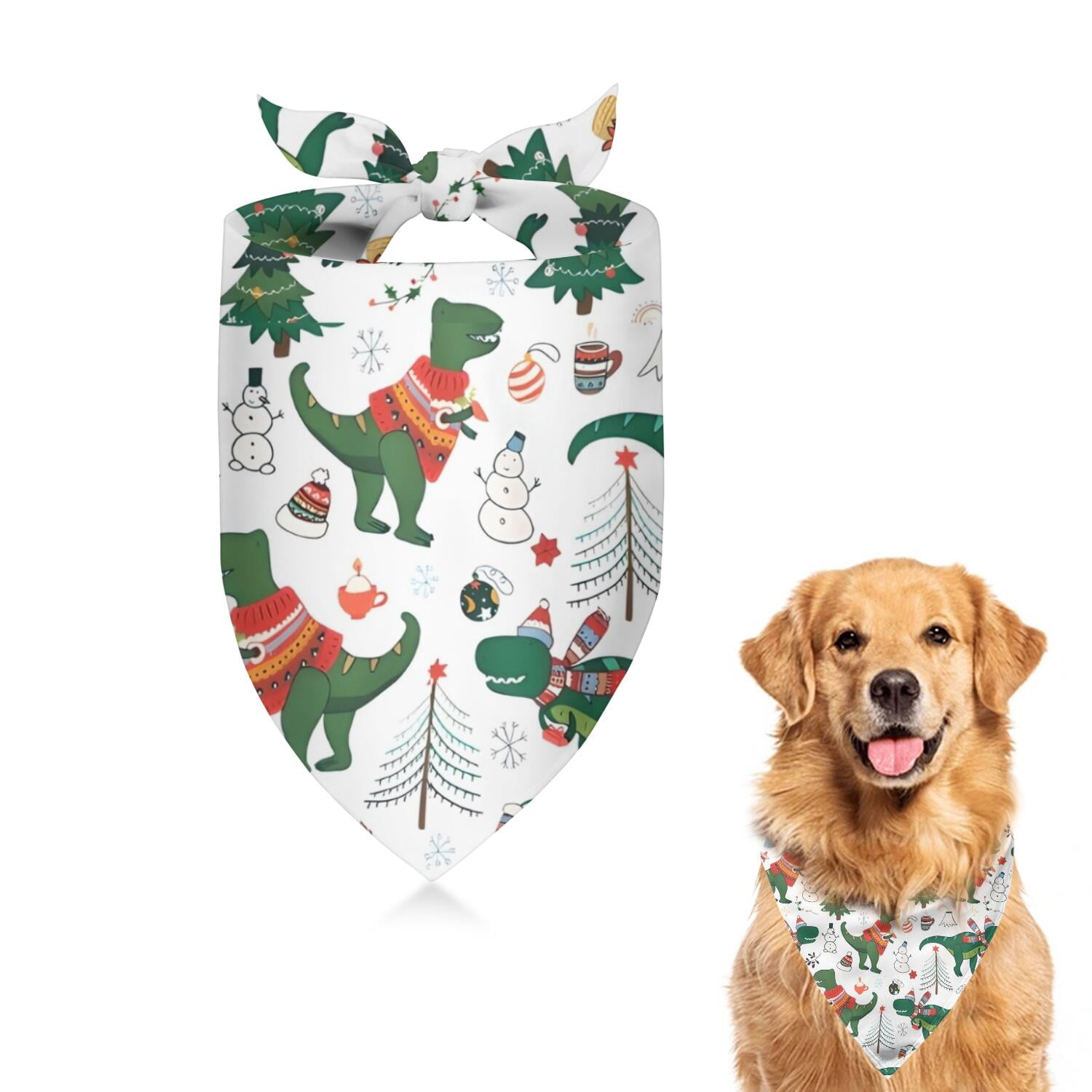Dog Bandana 1 Pack,Green Dinosaurs Christmas Pattern Bandanas for Dogs ...