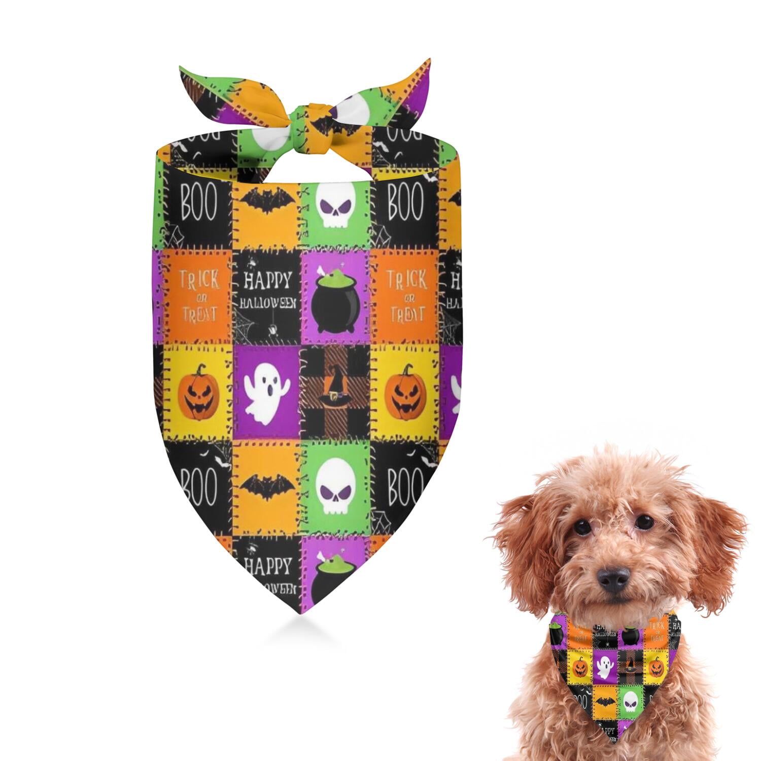 Dog Bandana 1 Pack,Halloween Patchwork Icons Pattern Bandanas for Dogs ...