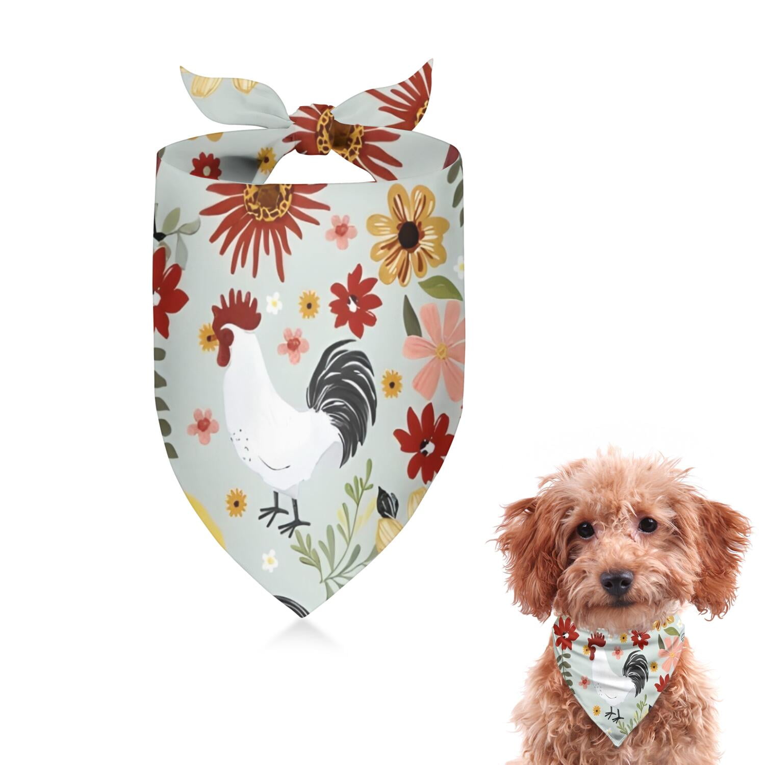 Dog Bandana 1 Pack,Light Blue Chicken Flower Pattern Bandanas for Dogs ...