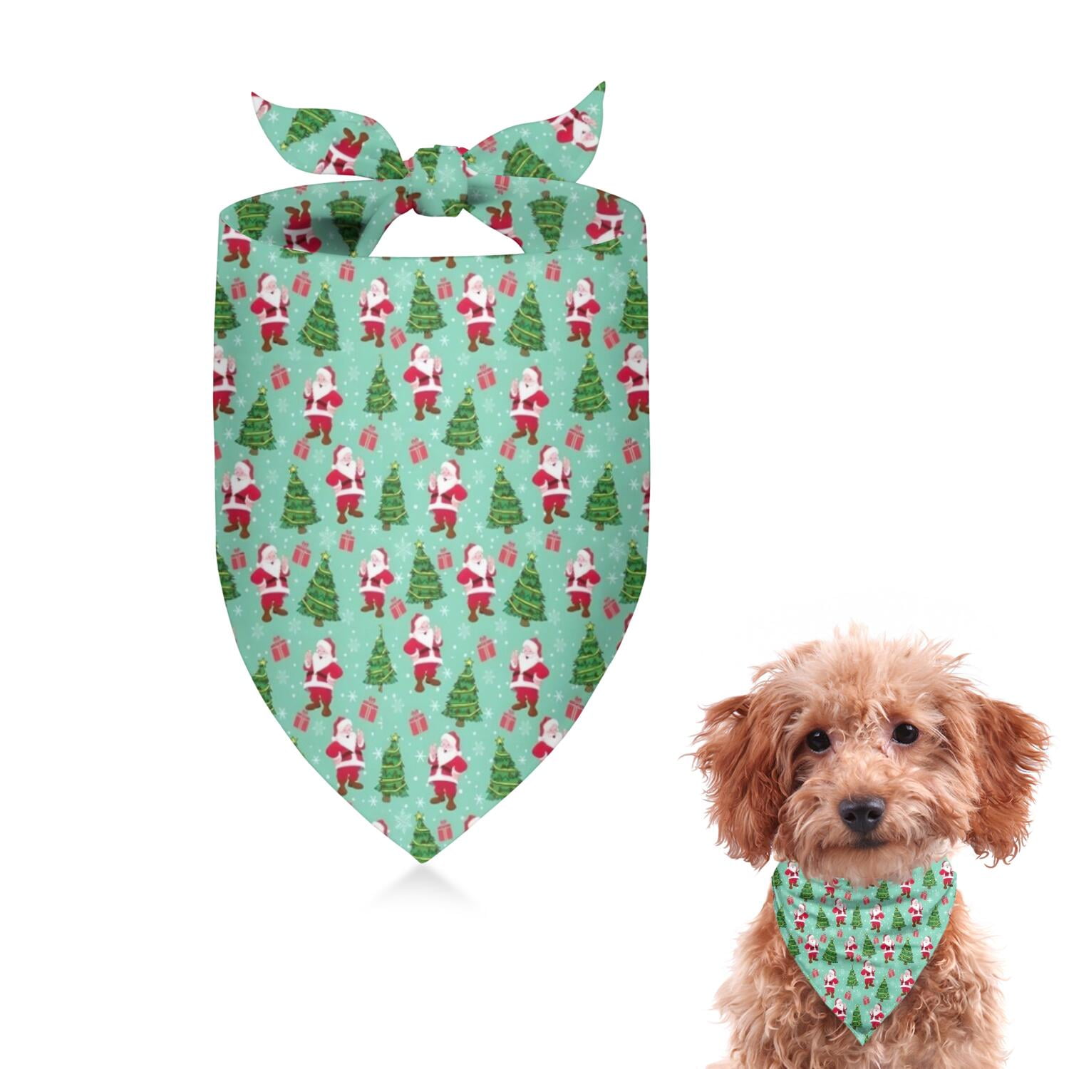 Dog Bandana 1 Pack,Light Blue Christmas Santa and Tree Pattern Bandanas ...