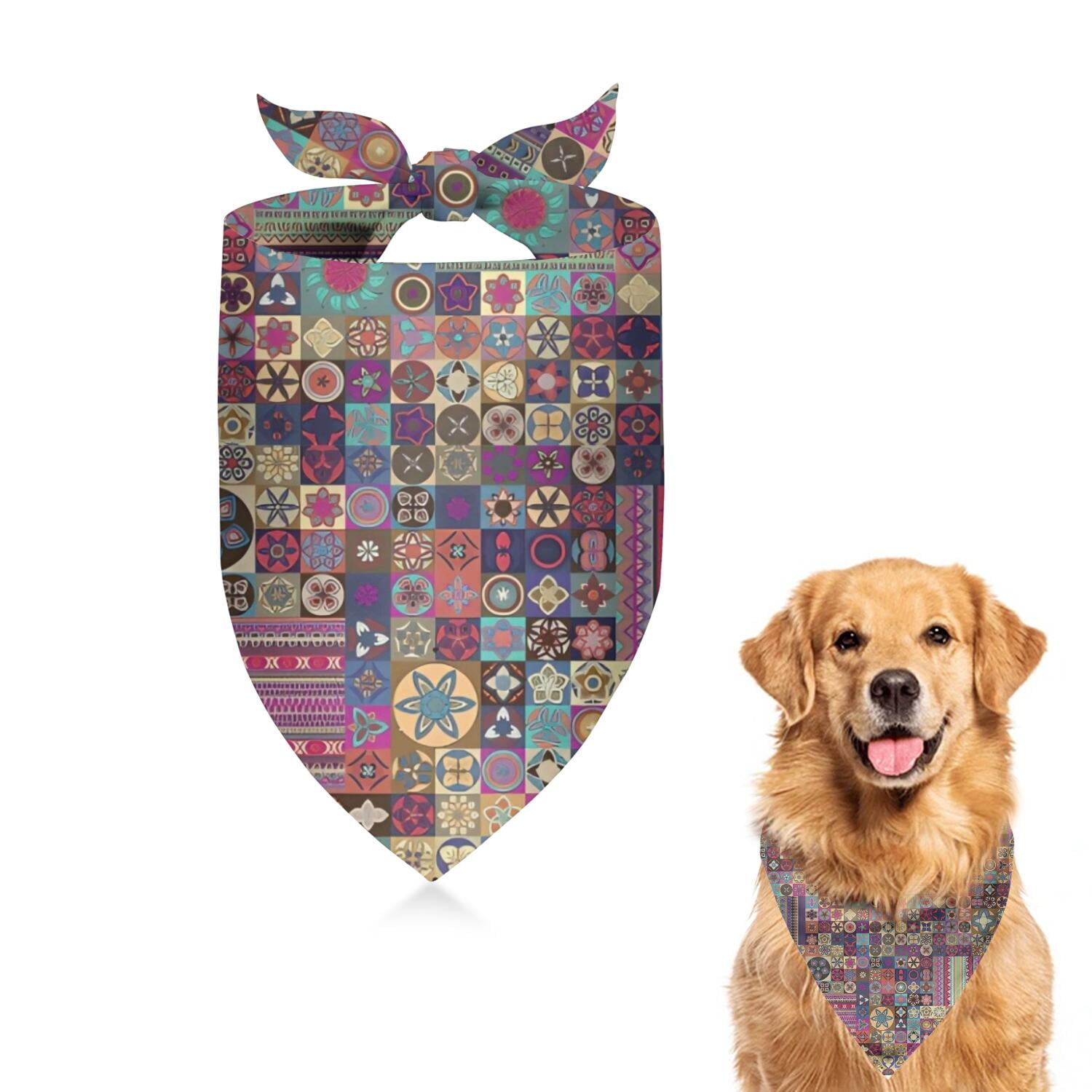 Dog Bandana 1 Pack,Multicolor Ethnic Patchwork Pattern Bandanas for Dogs,Cat Bandana,Small ...