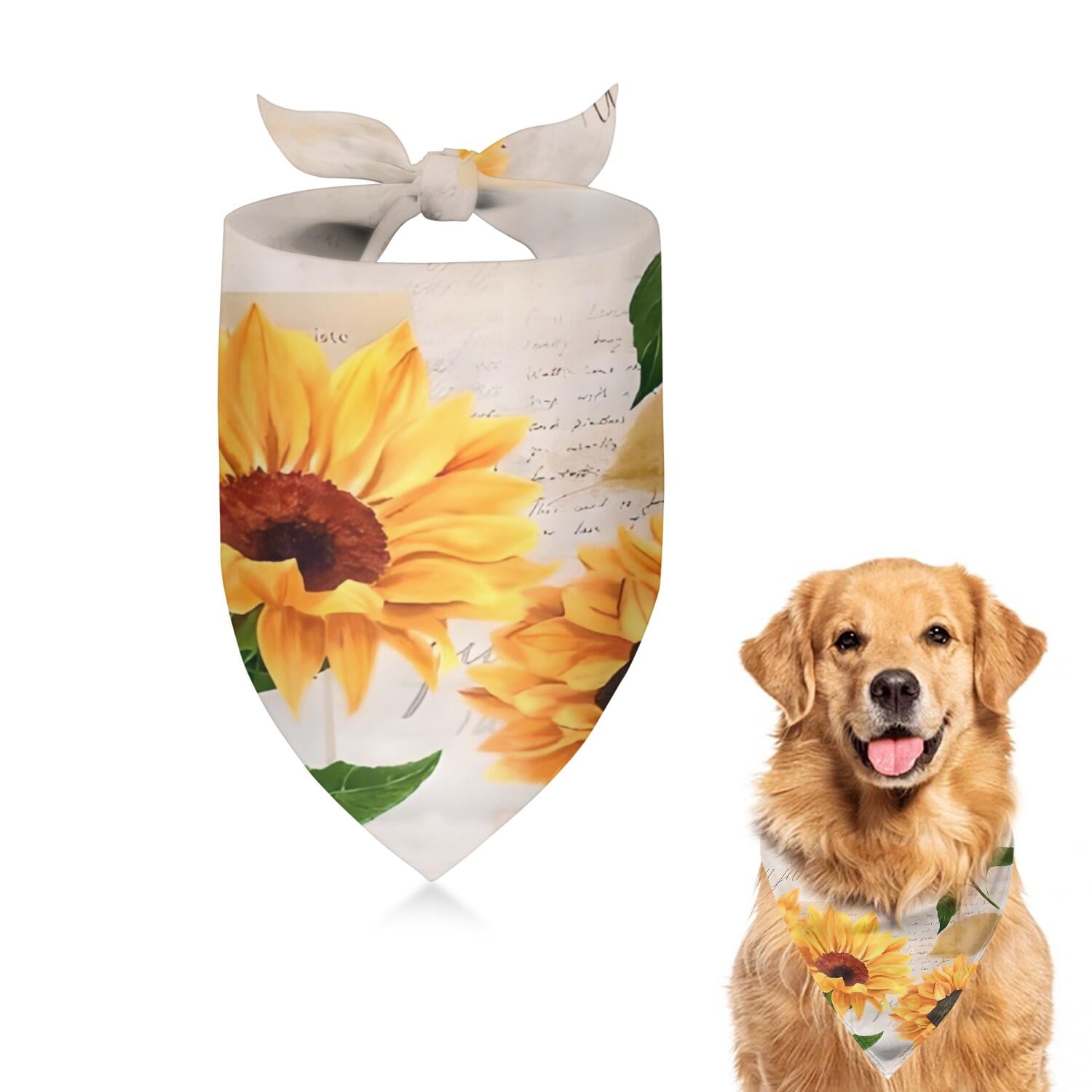 Dog Bandana 1 Pack,Newspaper Text Sunflower Pattern Bandanas for Dogs ...