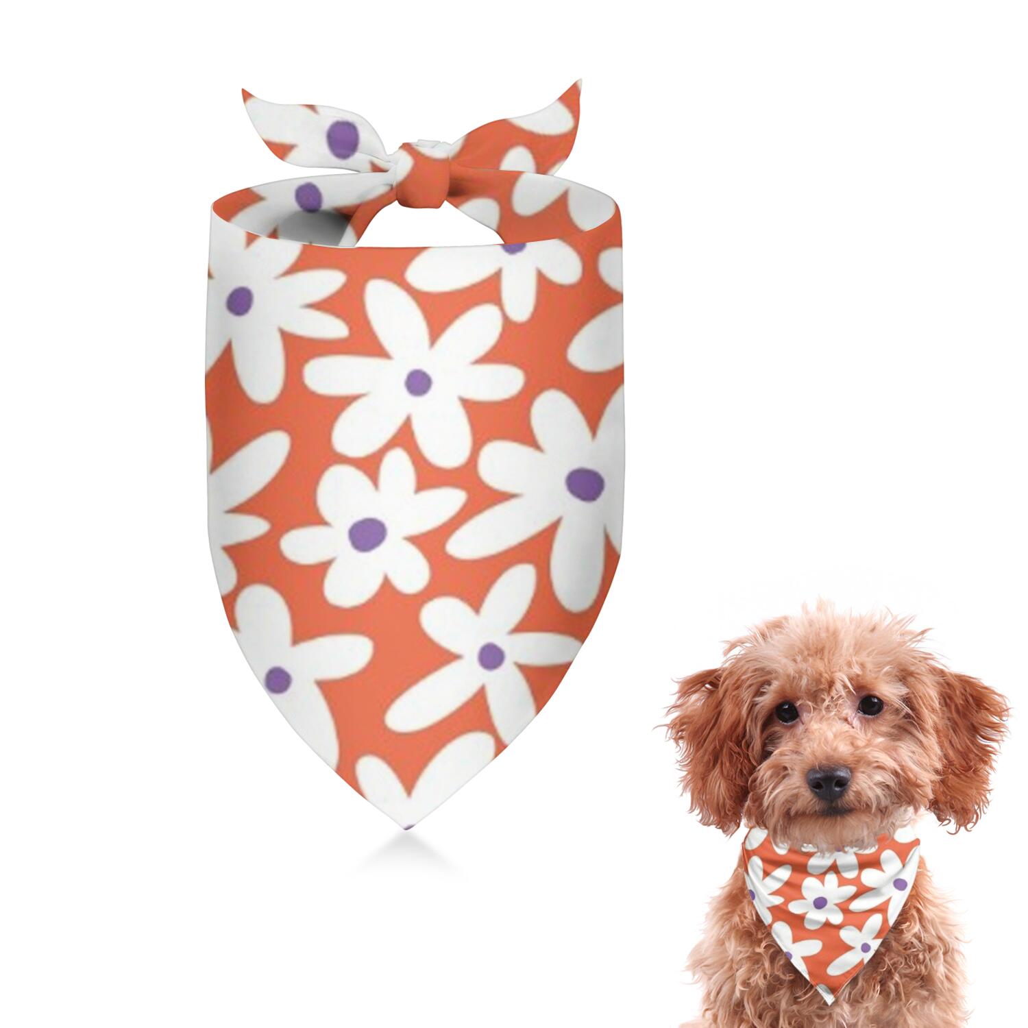 Dog Bandana 1 Pack,Orange Daisy Flower White Petals Pattern Bandanas ...