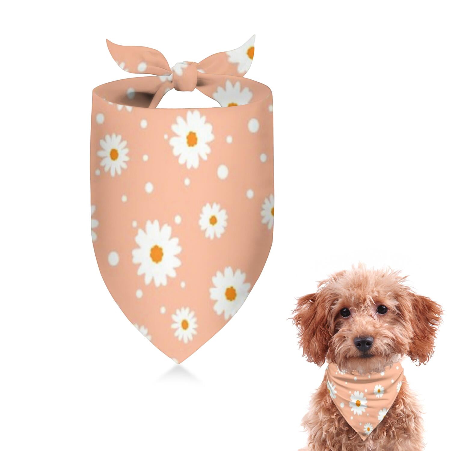 Dog Bandana 1 Pack,Peach Daisy Flower White Blooms Pattern Bandanas for ...