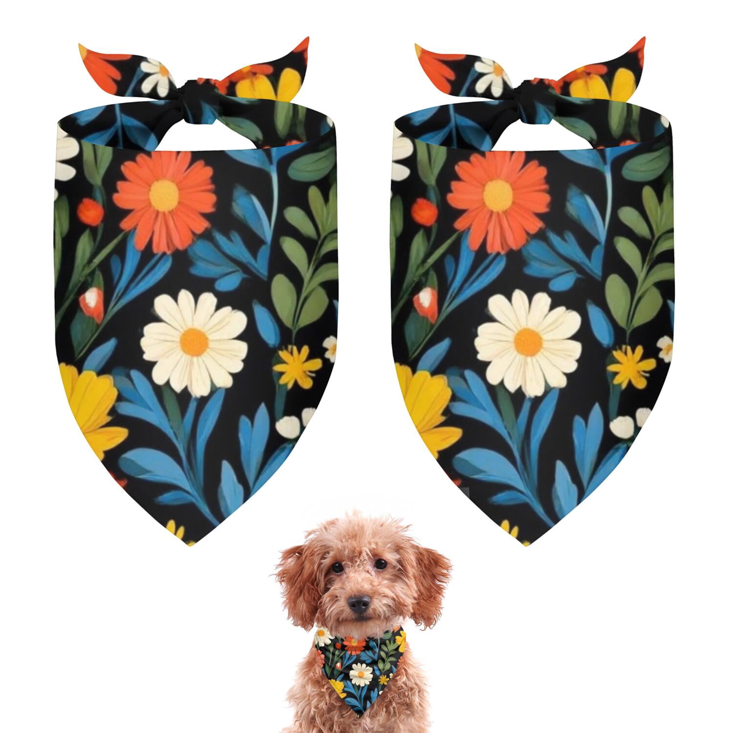 Dog Bandana 2 Pack,Pioneer Flower Floral Print Pattern Bandanas for ...