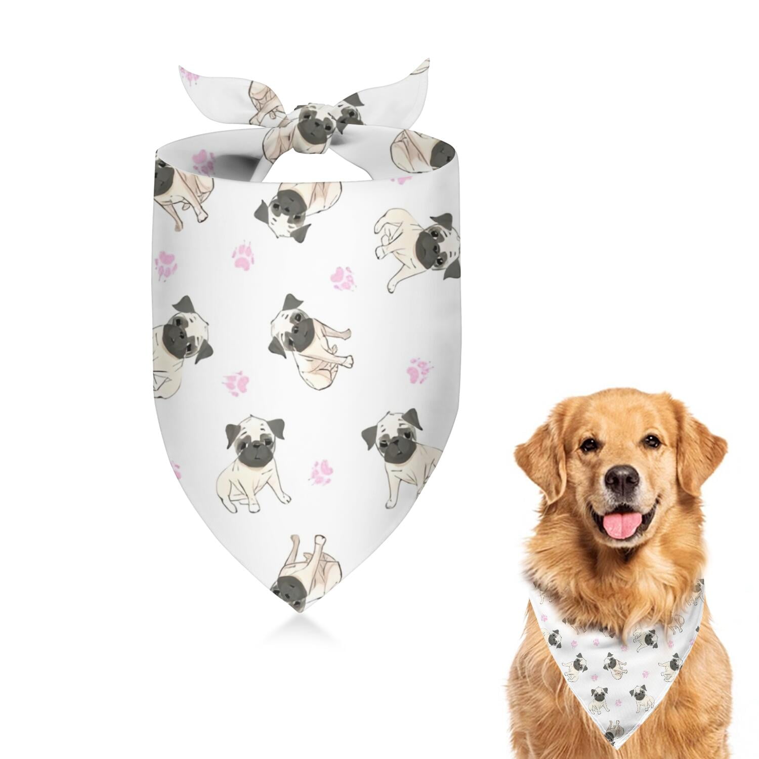 Dog Bandana 1 Pack,Pug and Footprints Bandanas for Dogs,Cat Bandana ...