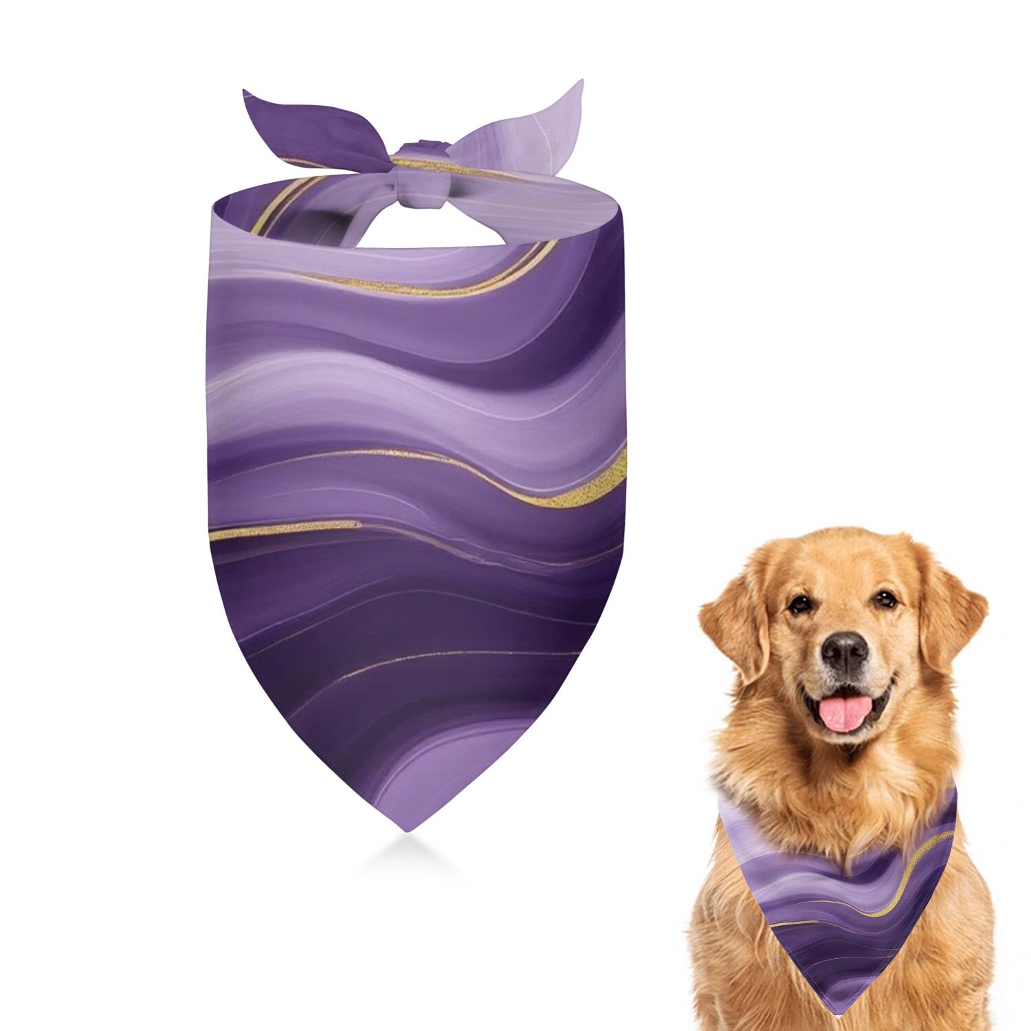 Dog Bandana 1 Pack,Purple Gold Wave Marble Bandanas for Dogs,Cat ...