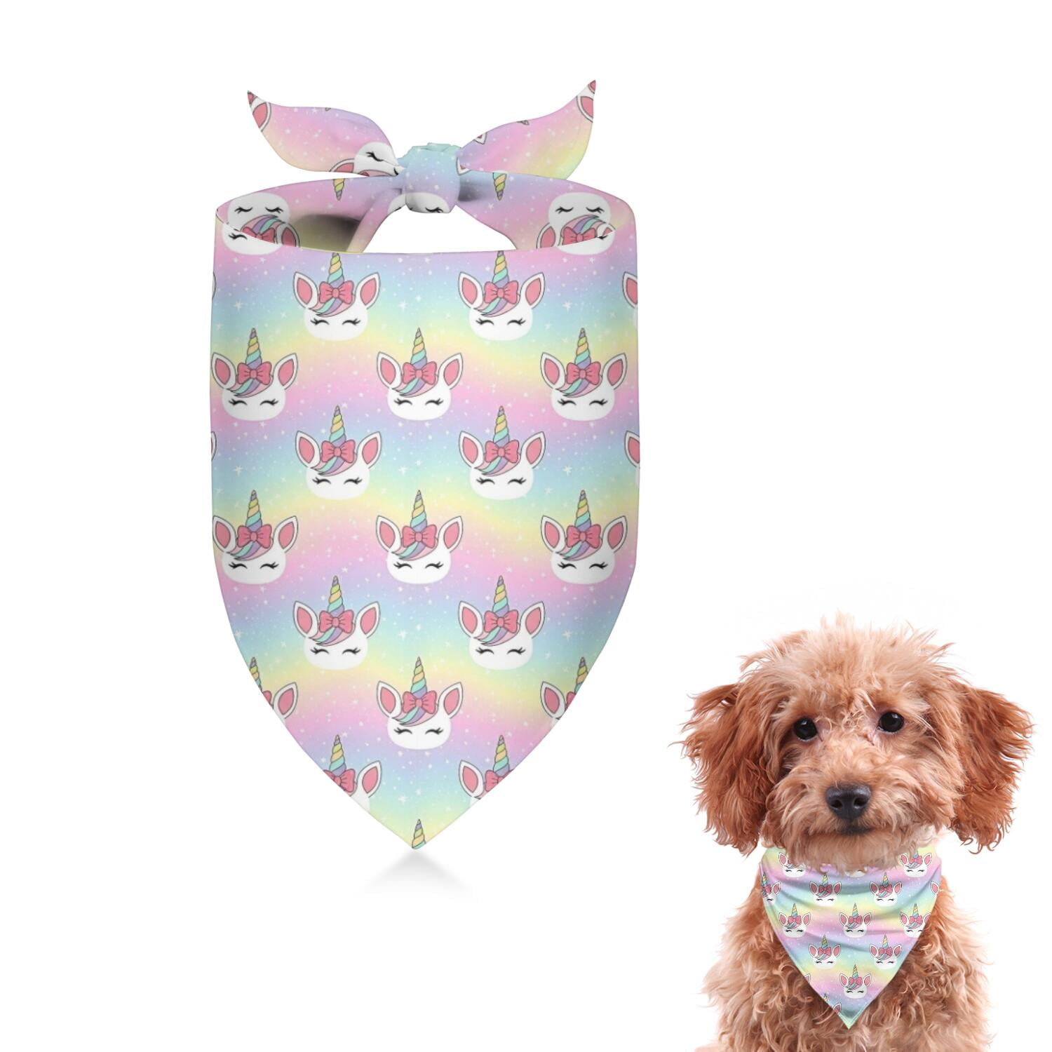 Dog Bandana 1 Pack,Rainbow Gradient Cartoon Unicorn Pattern Bandanas ...