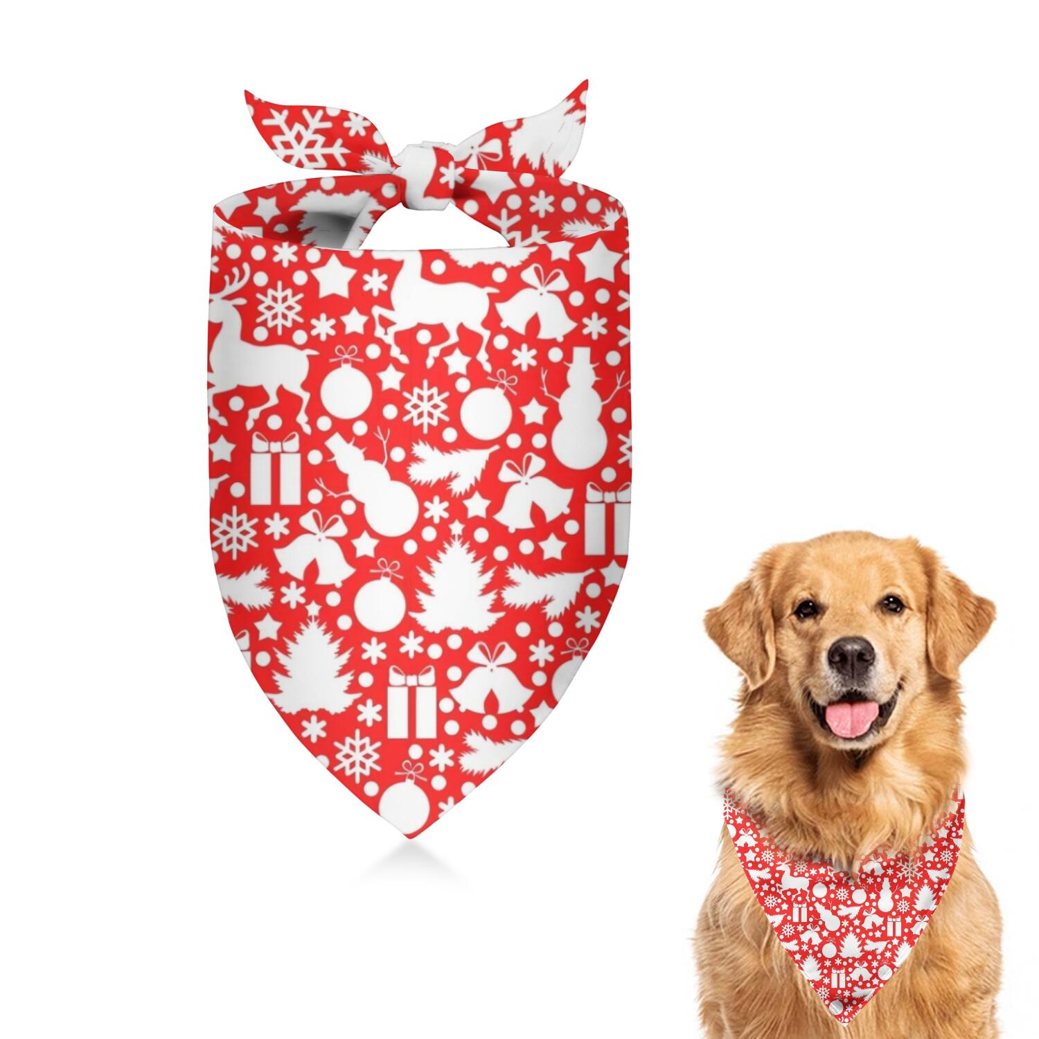 Dog Bandana 1 Pack,Red Christmas Deer and Gift Pattern Bandanas for ...