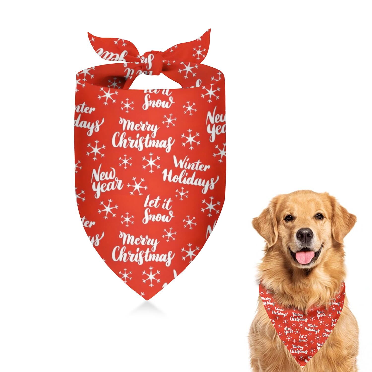 Dog Bandana 1 Pack,Red Christmas Text and Snowflake Pattern Bandanas ...