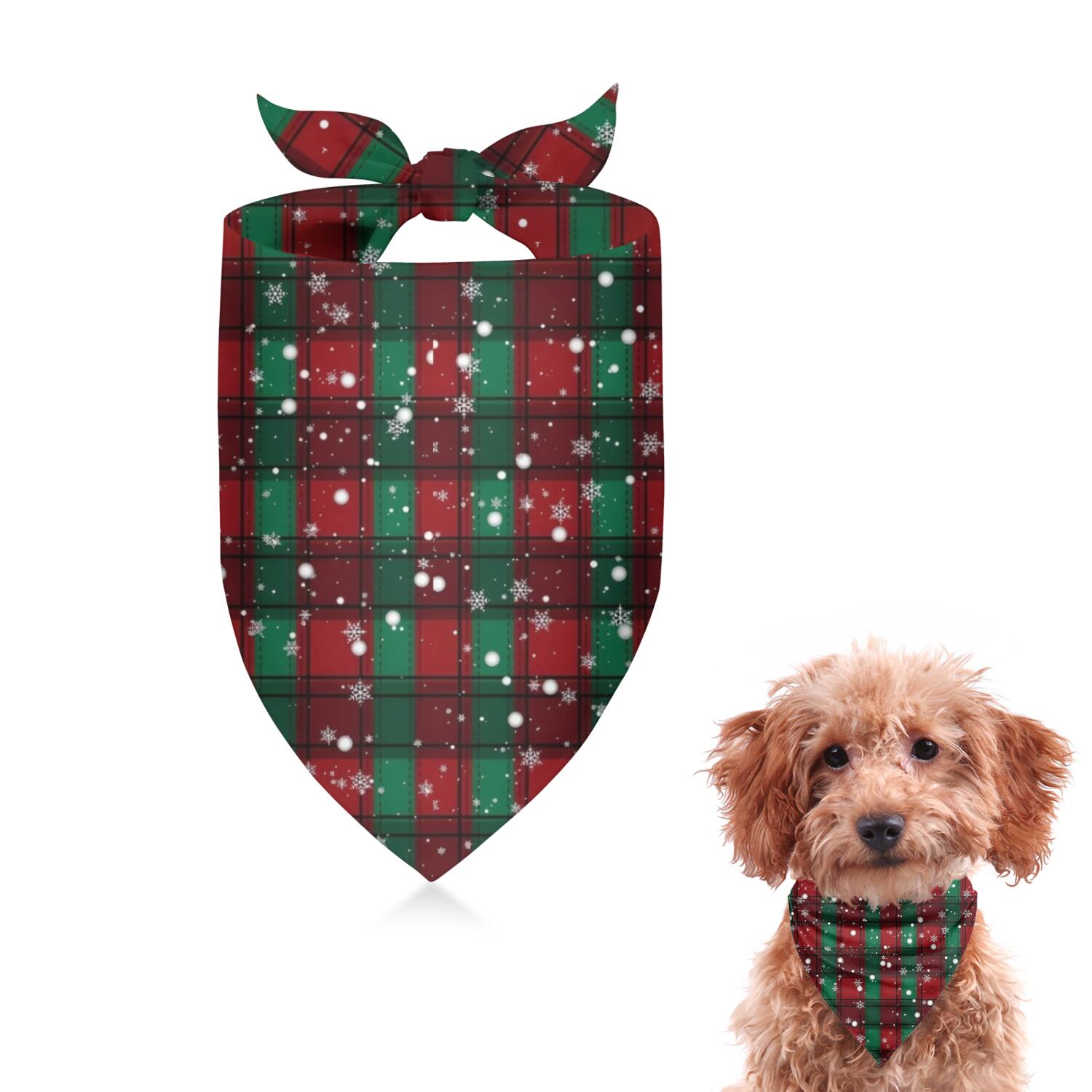 Dog Bandana 1 Pack,Red and Green Plaid Christmas Snow Pattern Bandanas ...