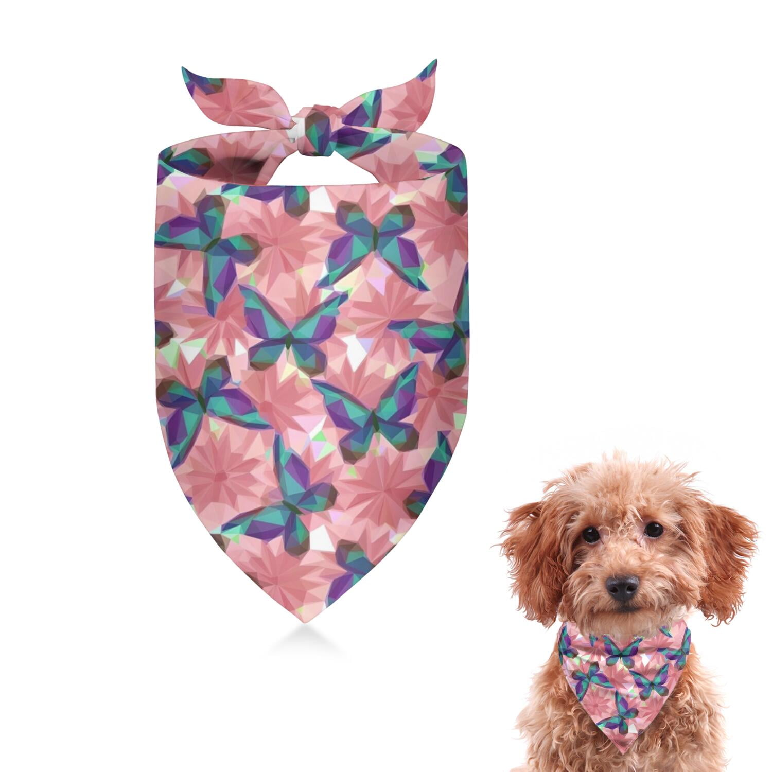 Dog Bandana 1 Pack,White Butterfly Red Blue Leaf Pattern Bandanas for ...