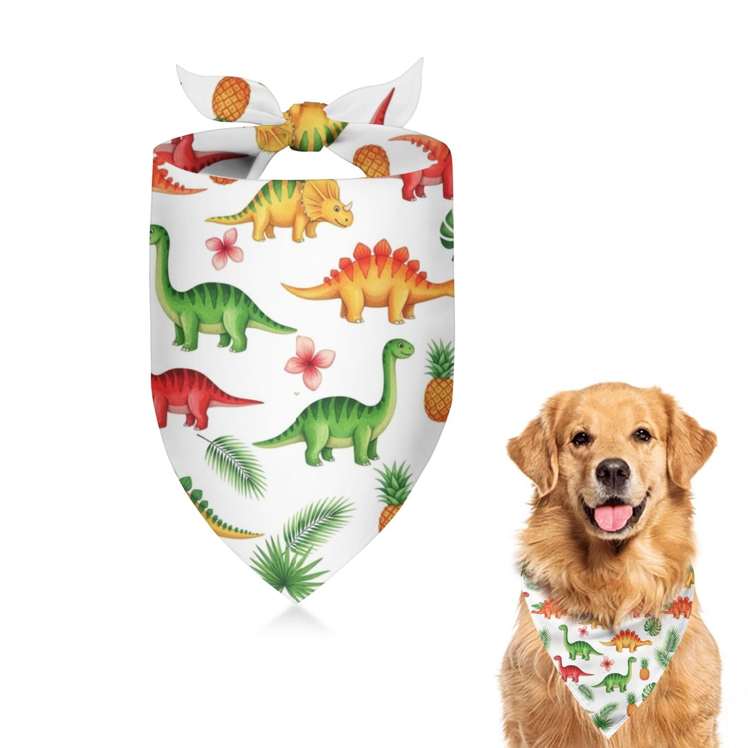 Dog Bandana 1 Pack,White Cartoon Dinosaurs Pineapples Pattern Bandanas ...