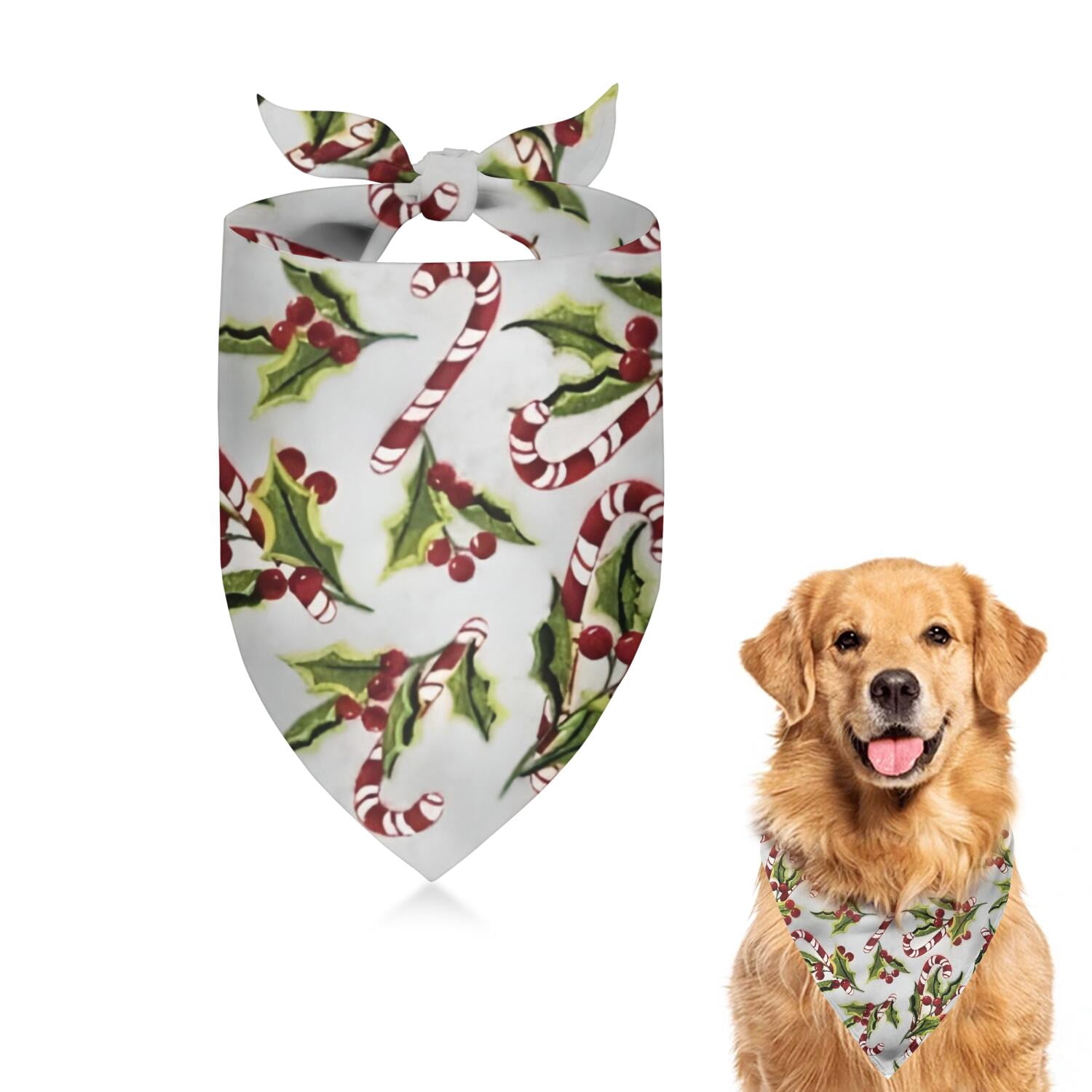 Dog Bandana 1 Pack,White Christmas Candy Cane Pattern Bandanas for Dogs ...