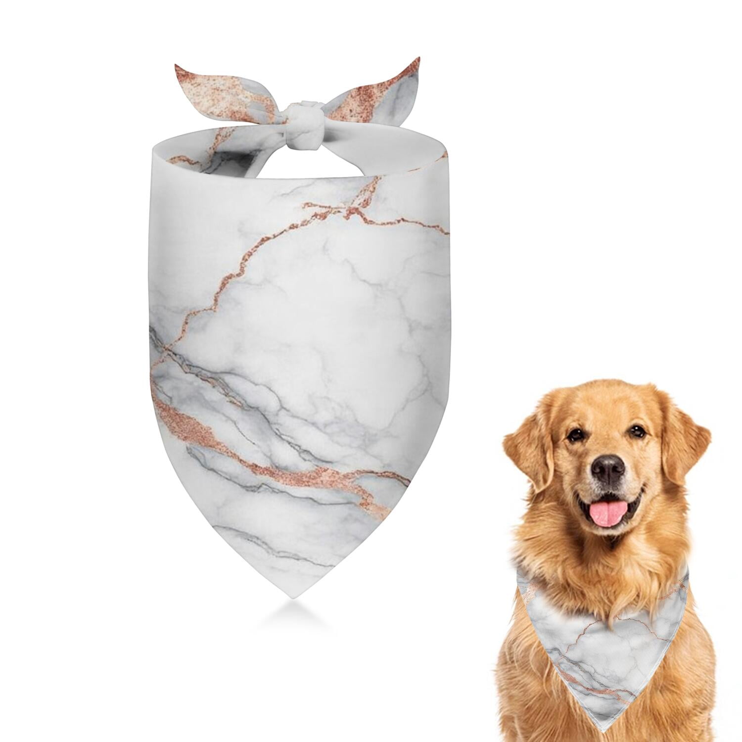 Dog Bandana 1 Pack,White Marble Rose Gold Line Pattern Bandanas for ...