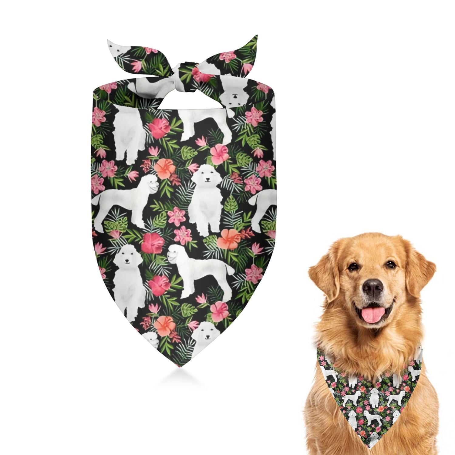Dog Bandana 1 Pack,White Poodle Dog Hawaiian Floral Bandanas for Dogs ...